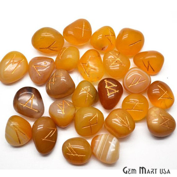 GEMMART USA Yellow Amber Rune Stones, 25 Piece Natural Gemstone Set ...