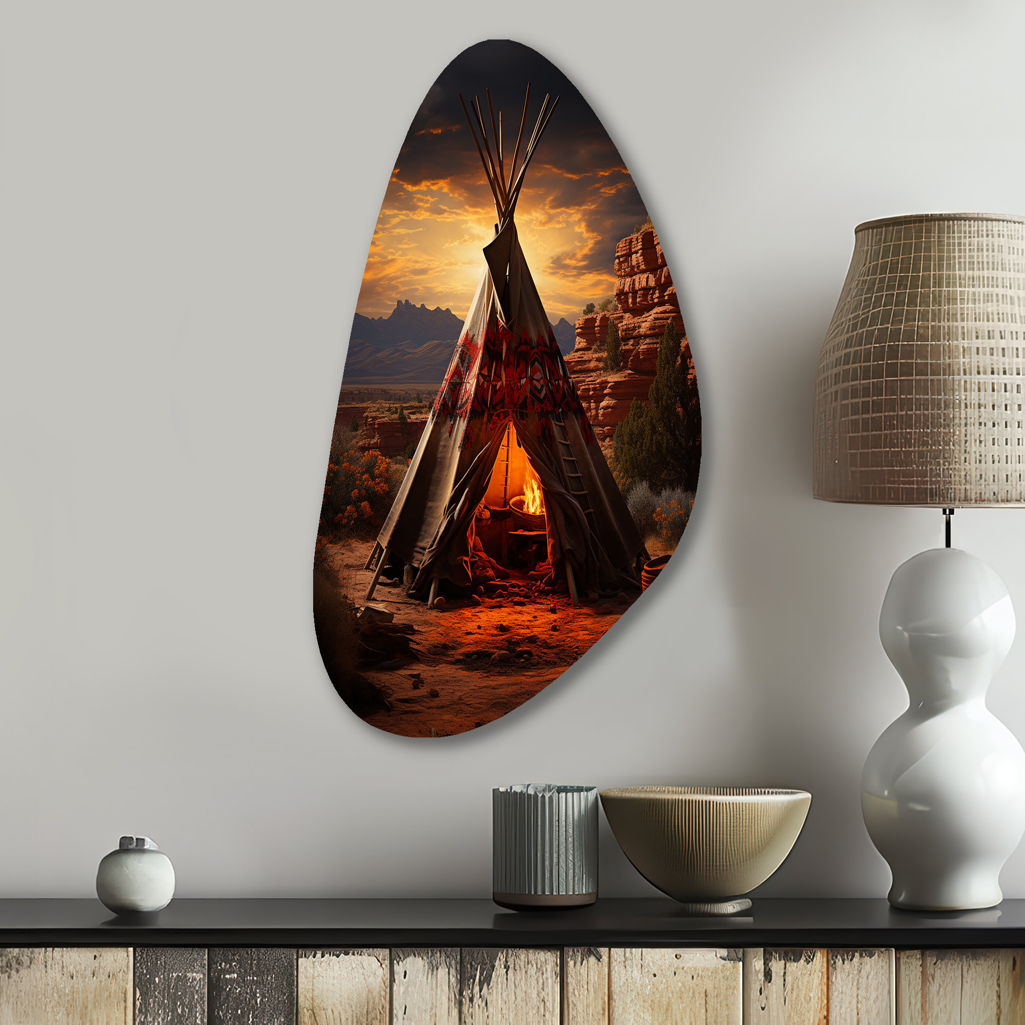 Loon Peak® Orange Native Tipi Embracing Tradition I - Native American ...