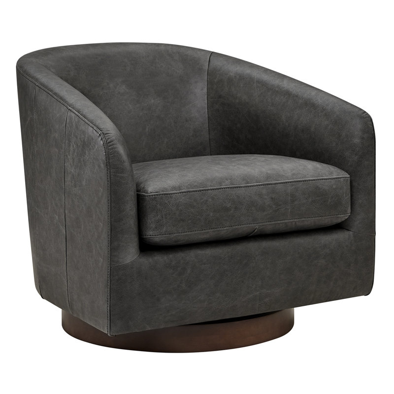 AllModern Bennett Genuine Leather Swivel Barrel Chair & Reviews | Wayfair