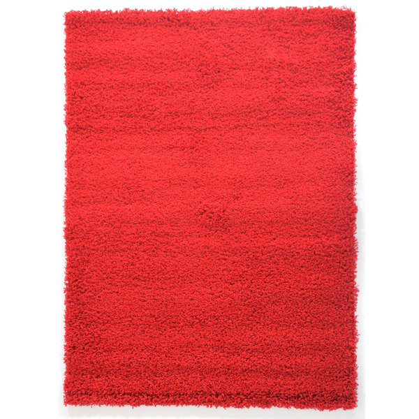 17 Stories Anniece Solid Colour Machine Woven Bright Red Area Rug ...