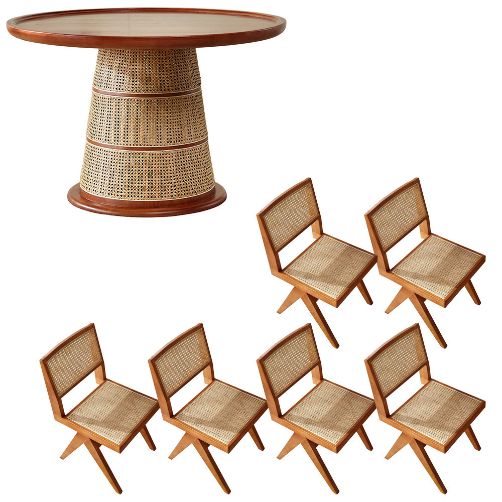Waagy Japanese style solid wood rattan round table set | Wayfair