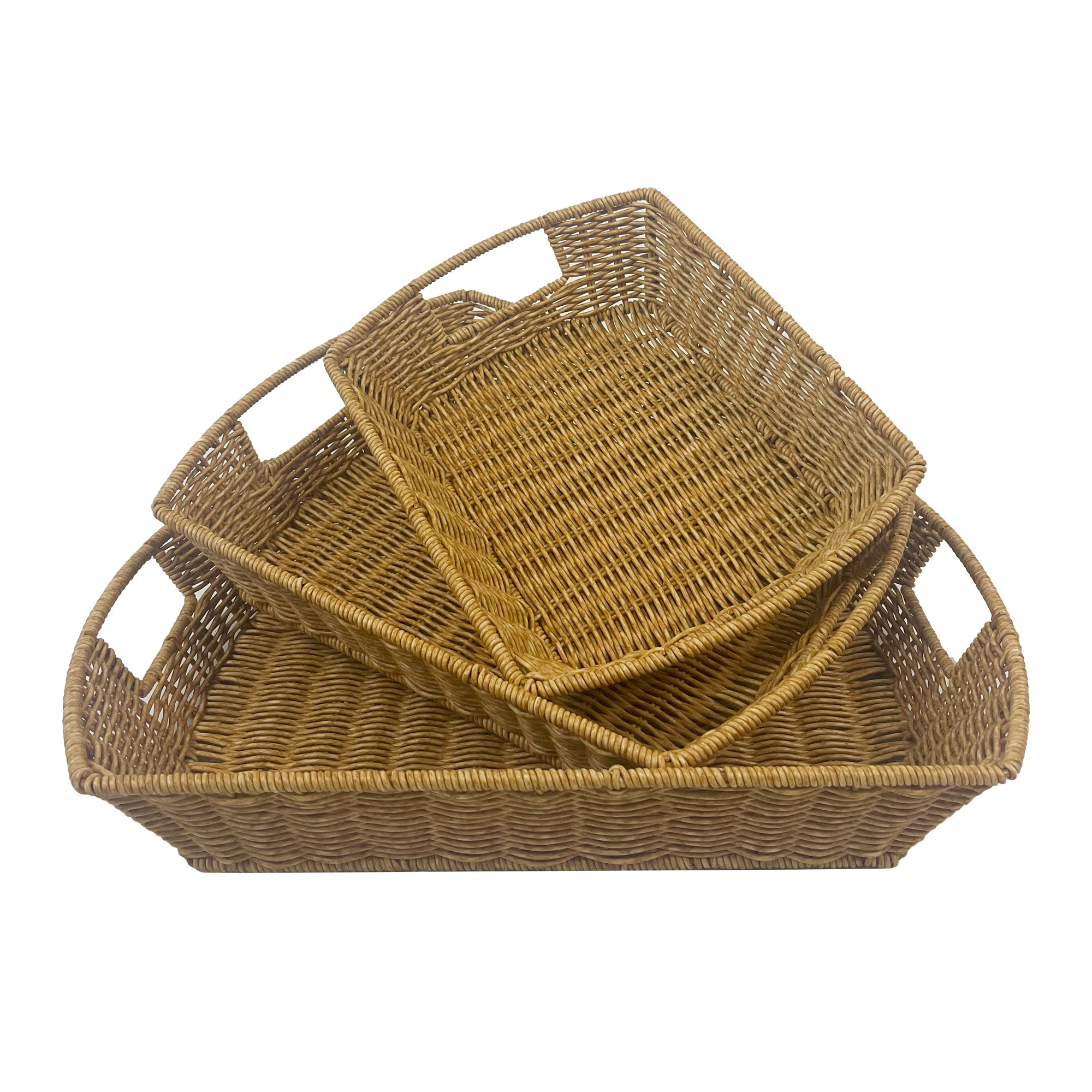 Bayou Breeze Rectangular Plastic Rattan Tray - Set of 3 | Wayfair