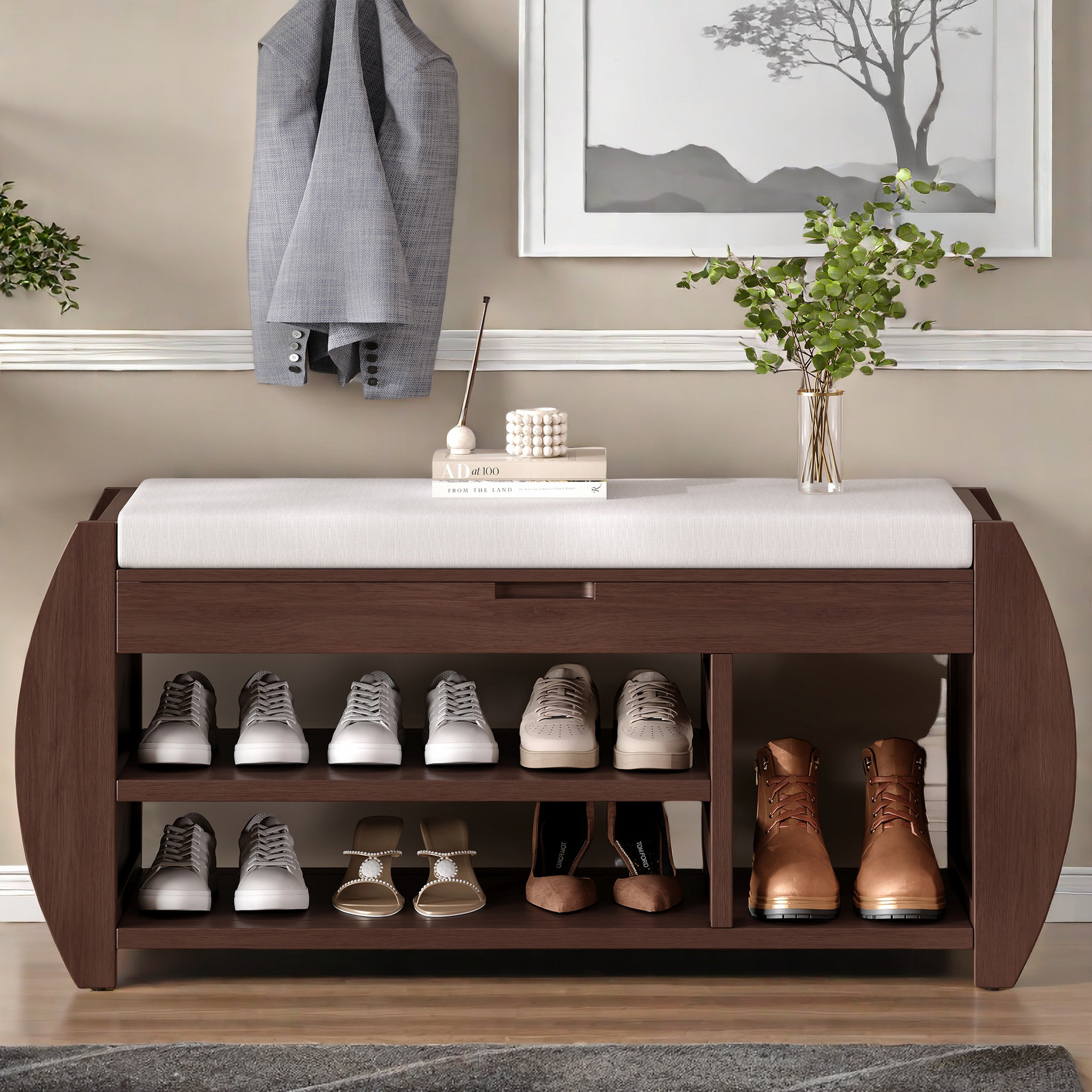 Red Barrel Studio Modern Shoe Storage Bench With Curved Side Panel ...