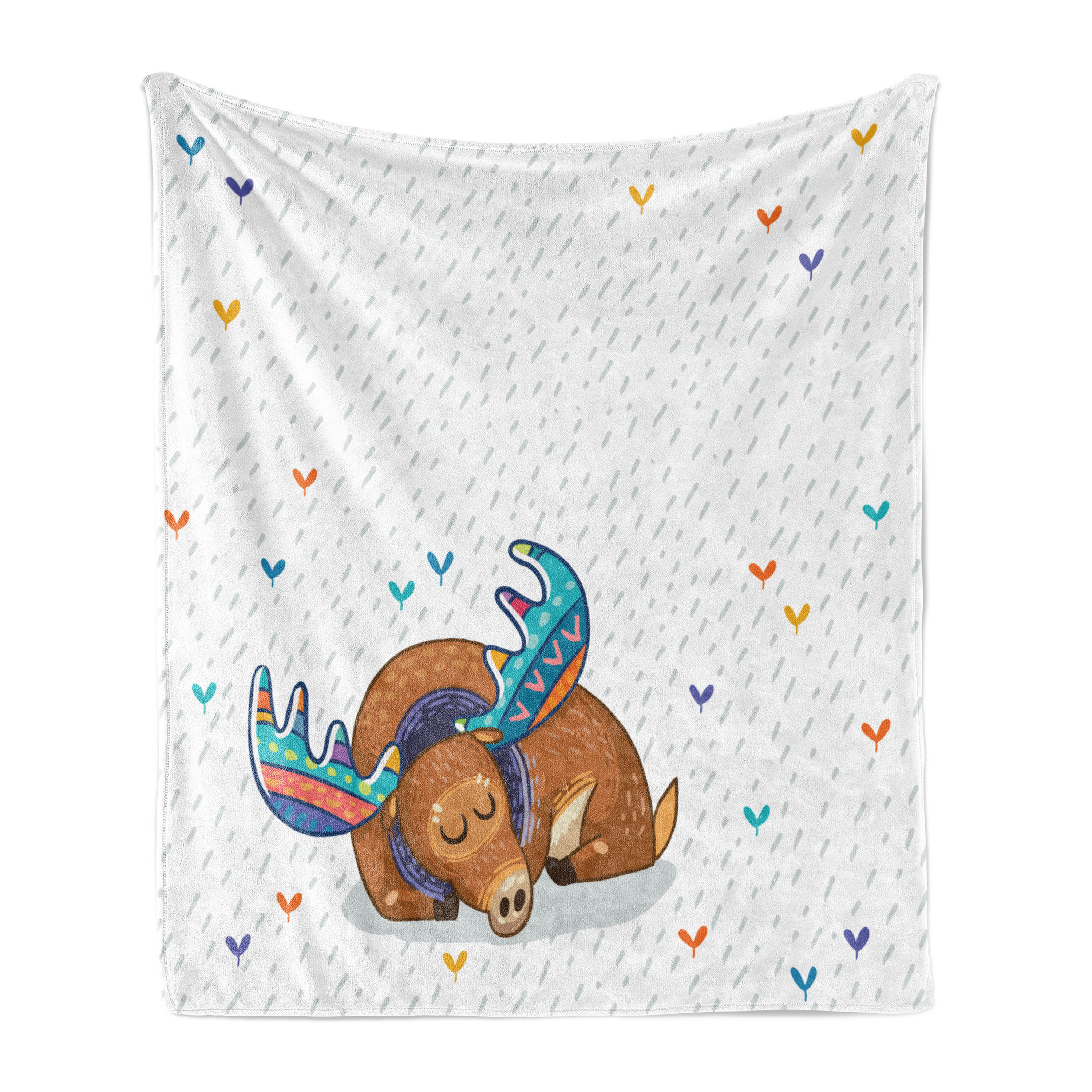 Ambesonne Moose Fleece Throw Blanket Retro Antlers Animal Art ...