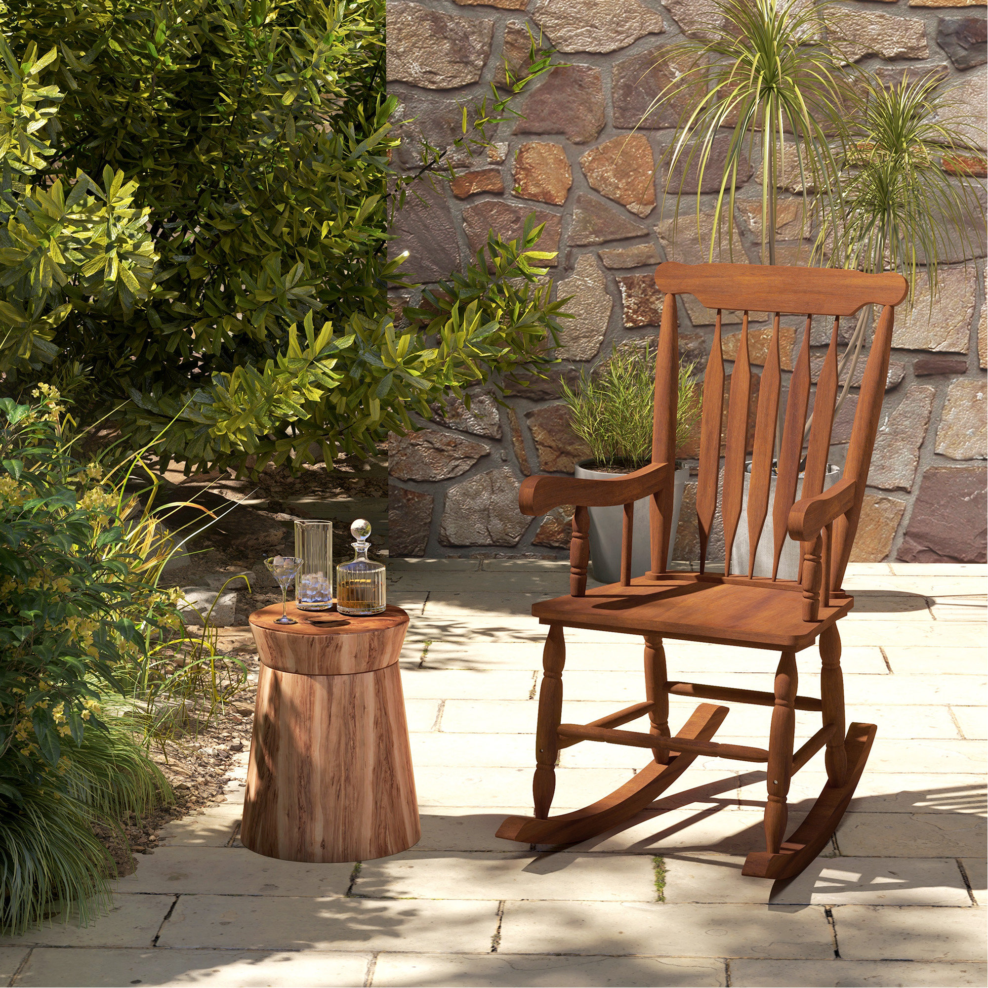 Alcott Hill Outstanding Outdoor Wooden Rocking Chair For Relaxation And ...