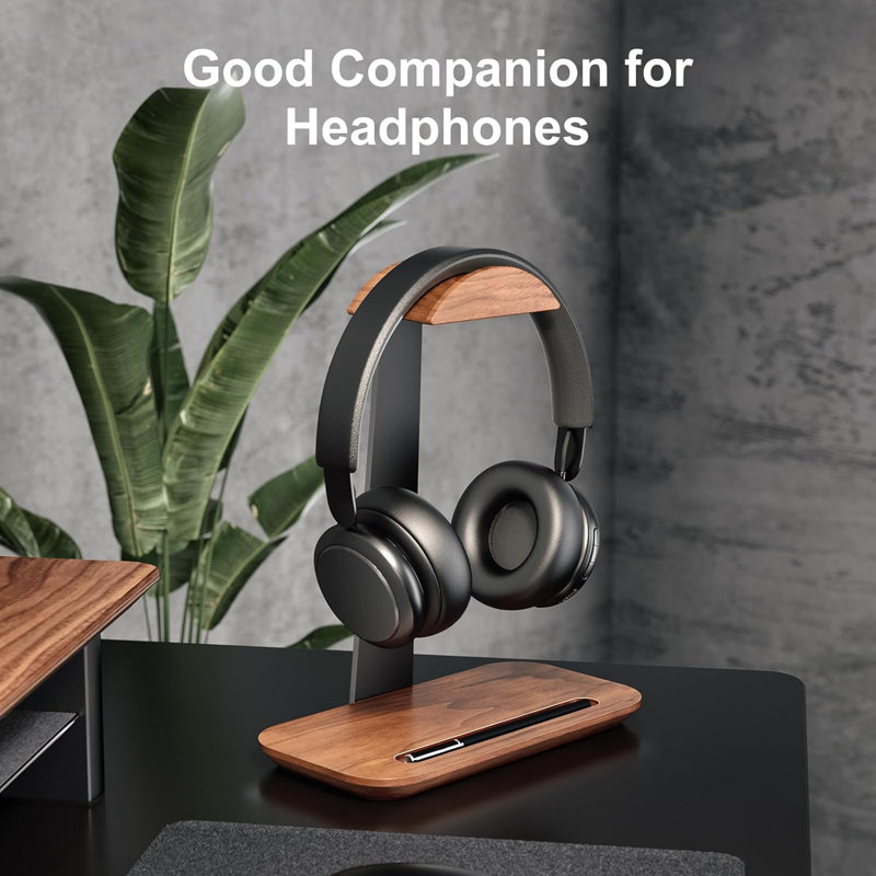 17 Stories Walnut Headphone Stand, Wood Headset Stand For Desk ...