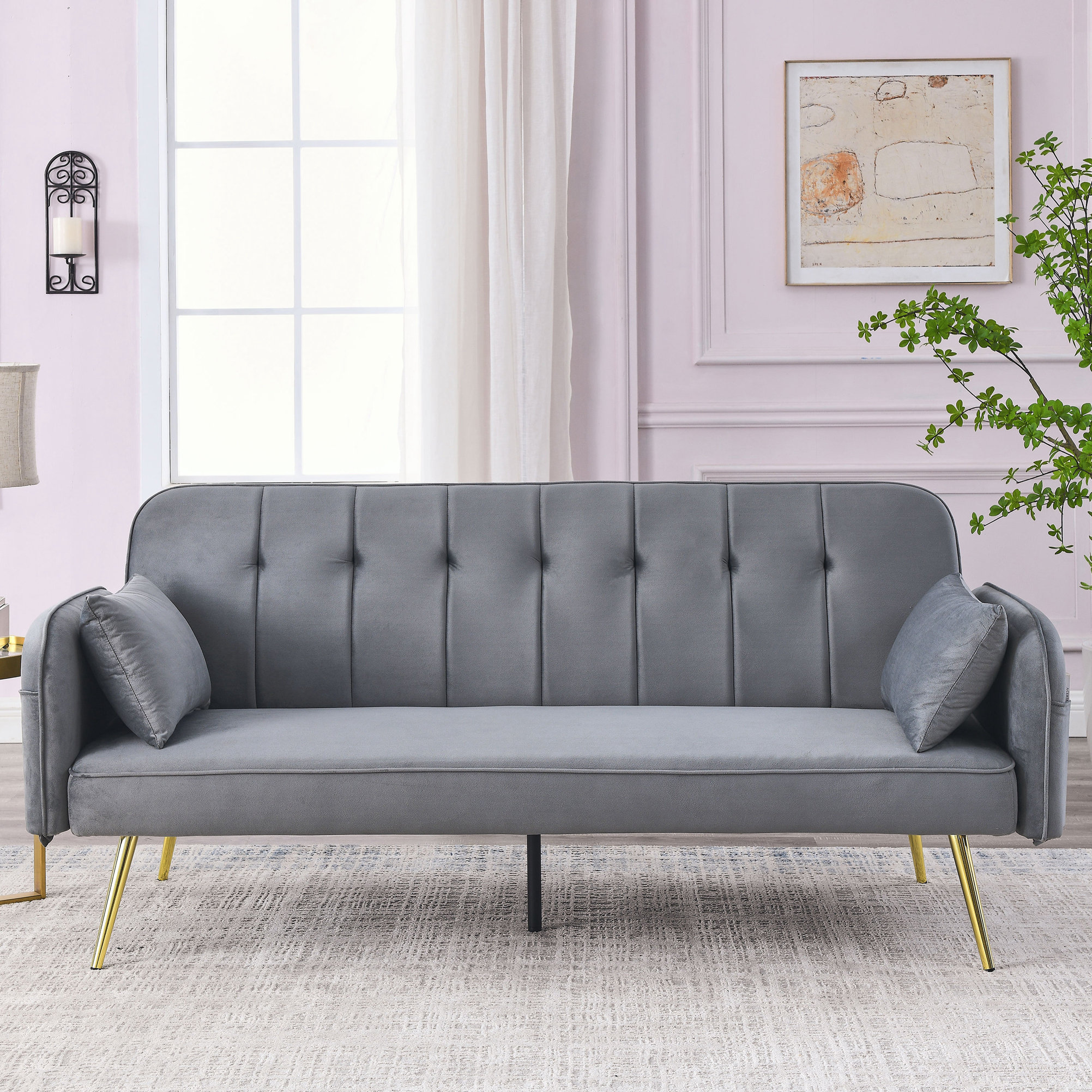 Mercer41 Sritha 72.5'' Velvet Round Arm | Wayfair