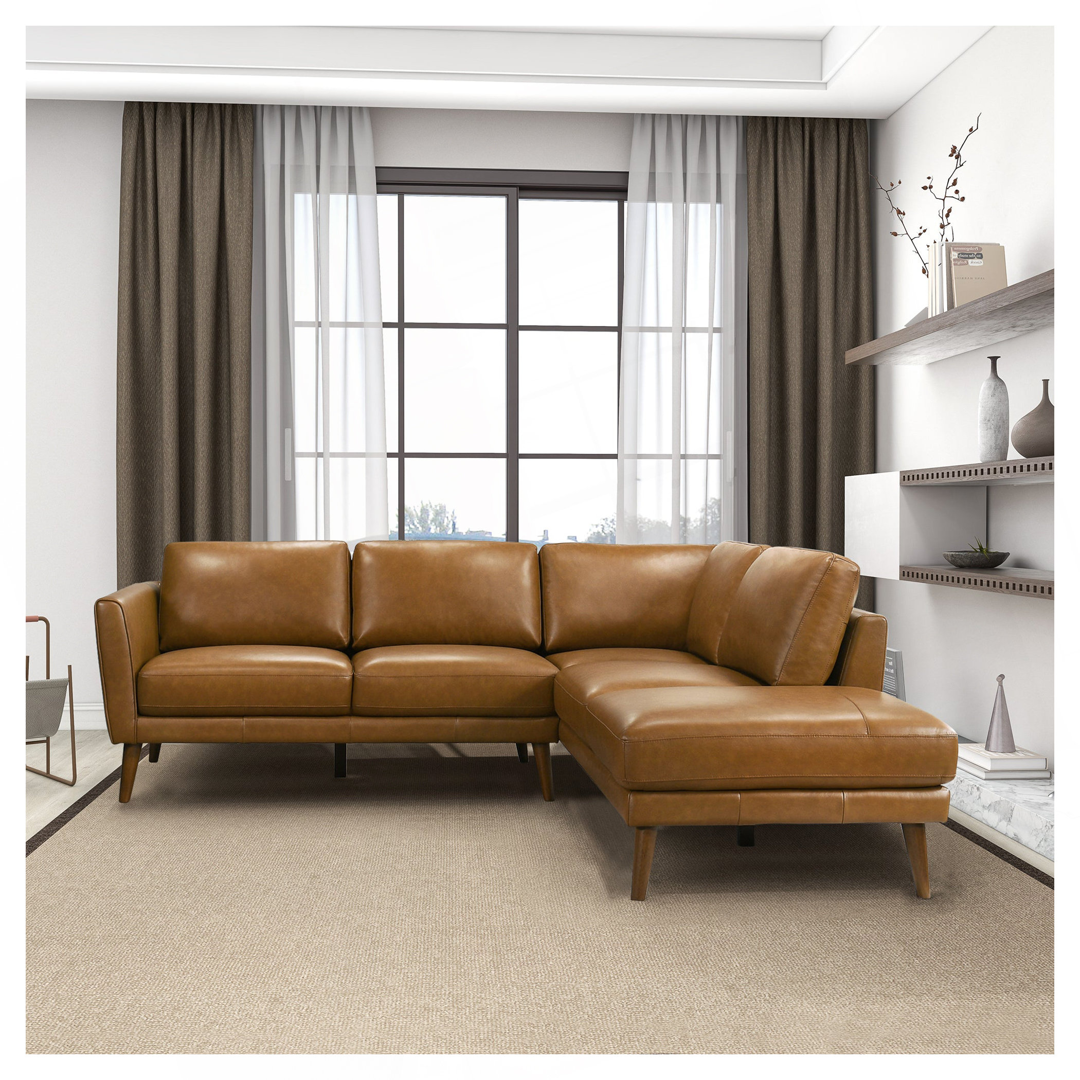 Hokku Designs Benson Leather Sectional Sofa Chaise | Wayfair