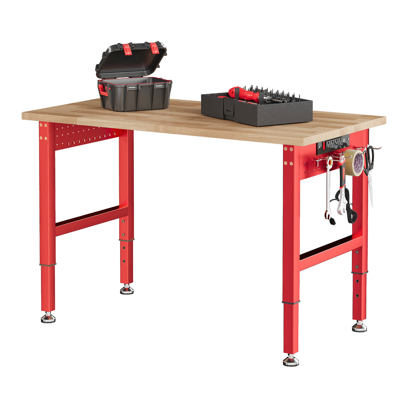 Latitude Run® Zilpah Red Adjustable Heavy-Duty Workbench with Power ...