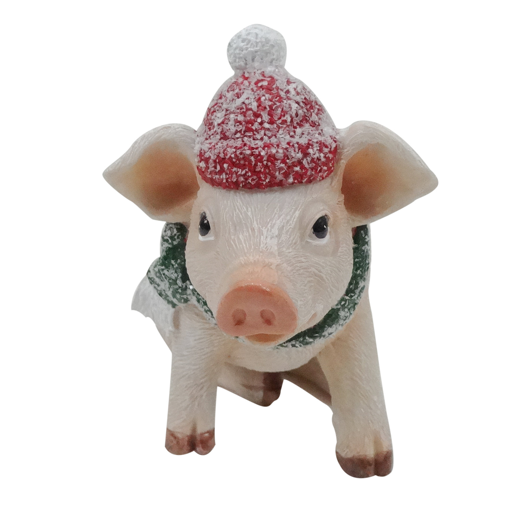 The Holiday Aisle® Pig Statue with Green Scarf and Snow Cap | Wayfair