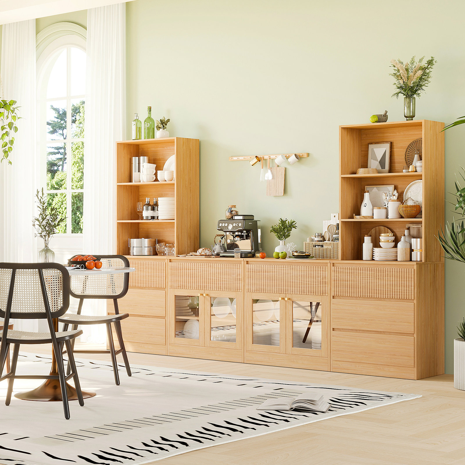 Ebern Designs 71'' Kitchen Pantry With Bookcases, Farmhouse Wall Unit ...