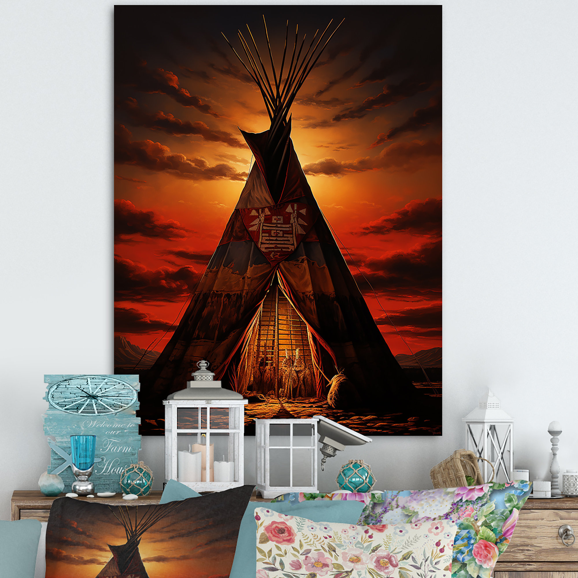 Ebern Designs Orange Native Tipi Embracing Tradition III - Print | Wayfair