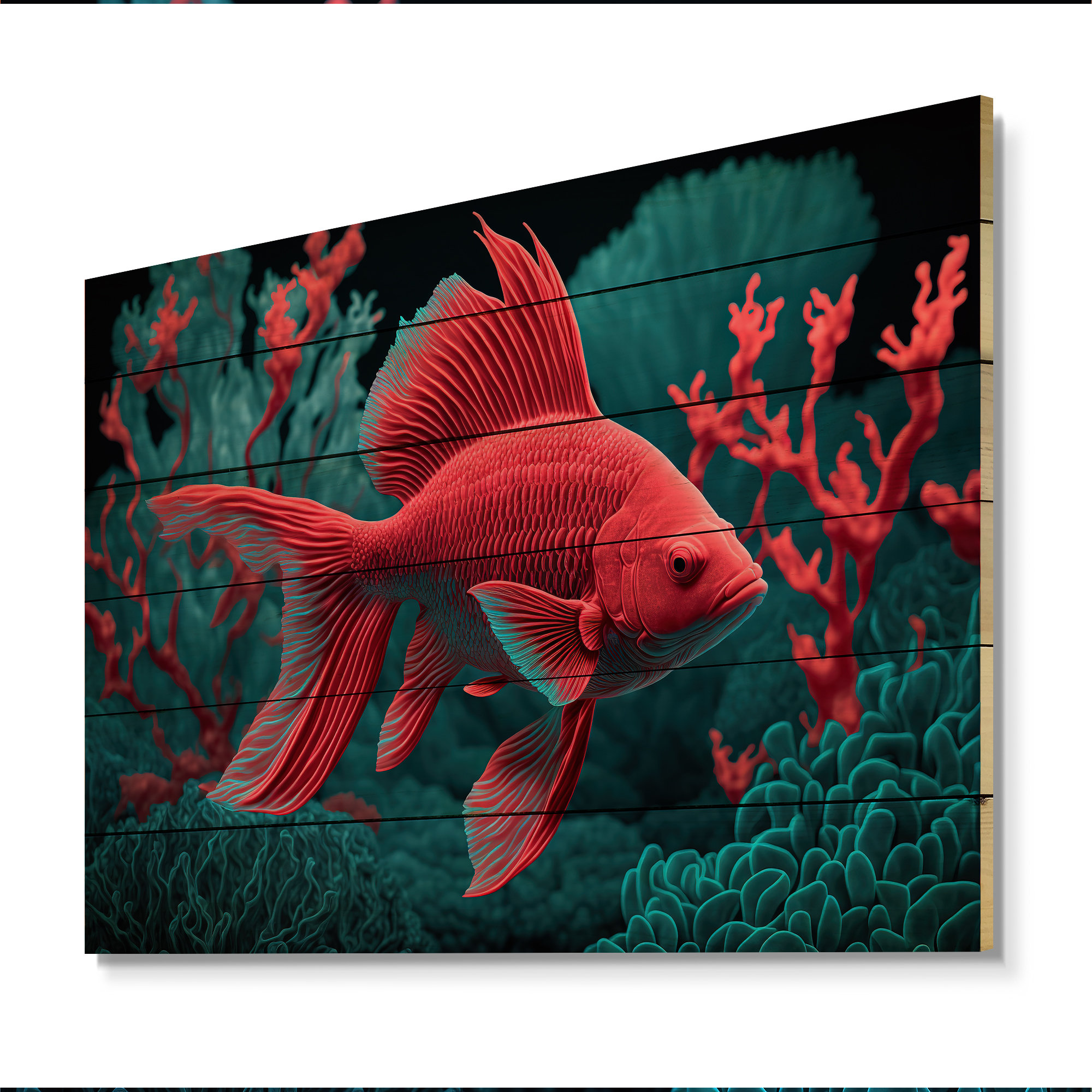 Dovecove Tropical Fish In Shades Of Red And Blue III - Animal Fish Wood ...