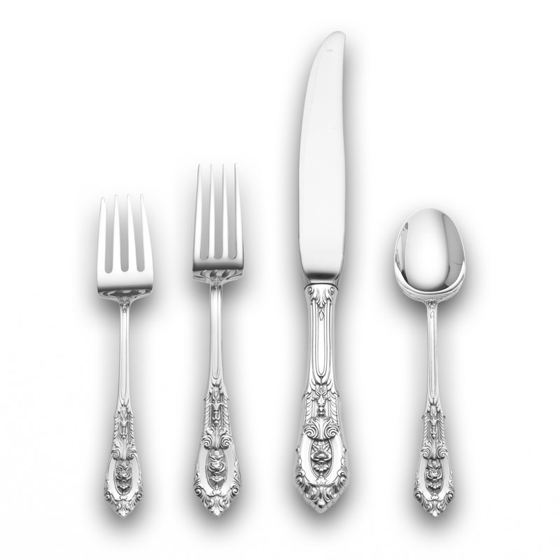 Wallace Sterling Silver Rose Point 4 Piece Flatware Set, Service for 1 ...