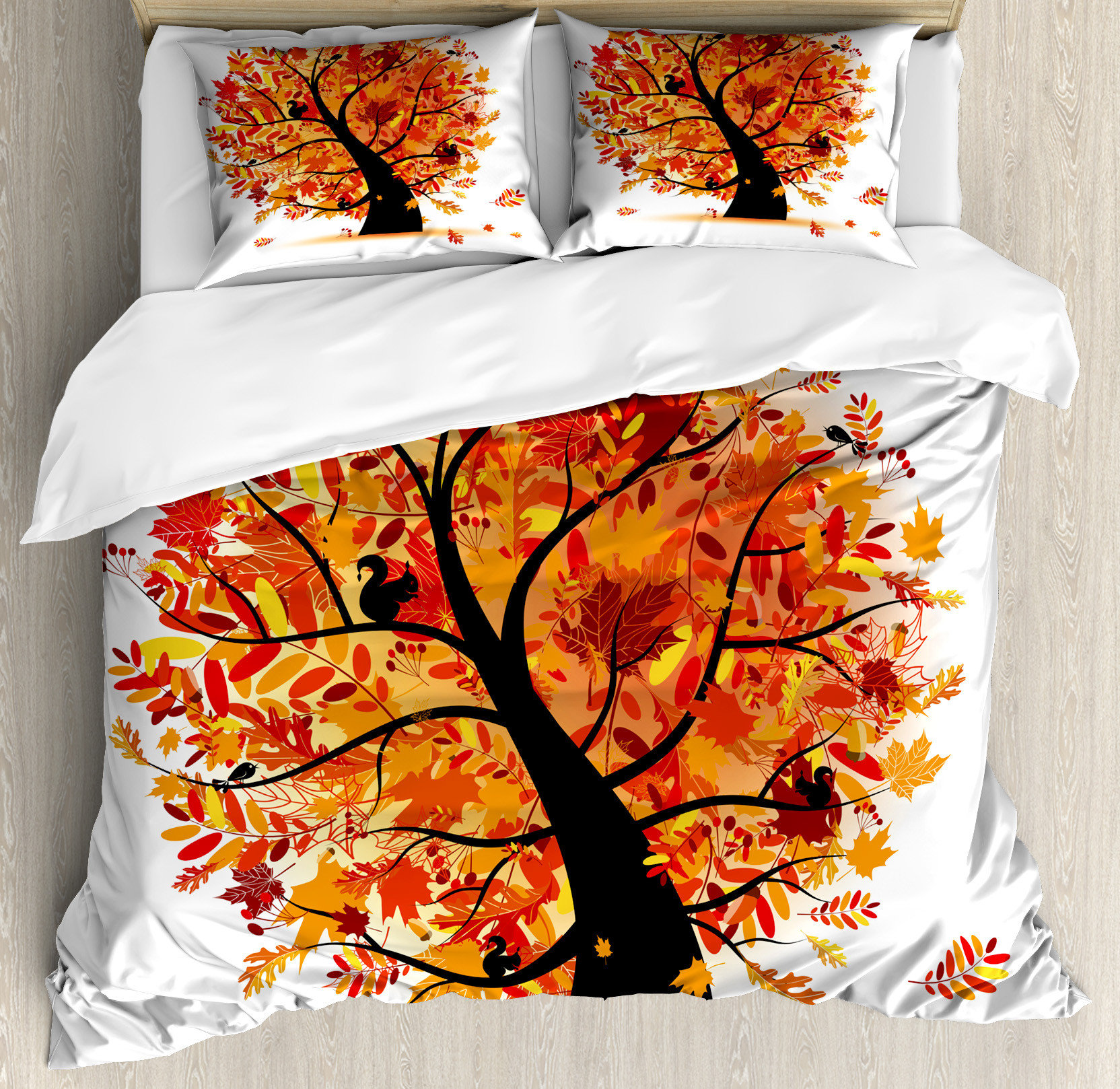 Ambesonne Fall Duvet Cover Set, Cartoon Tree Leaves, Calking, Yellow ...
