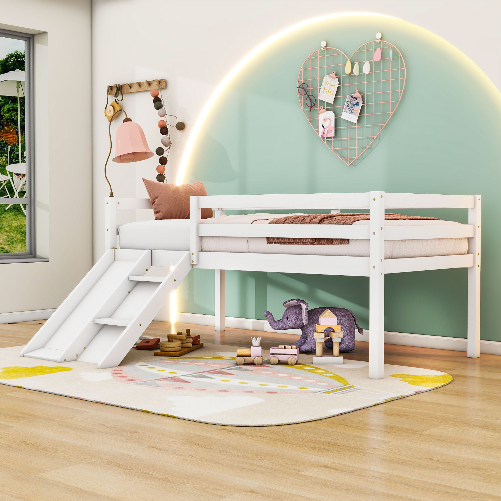 Harriet Bee Joslynne Twin Low Loft Bed With Slide And Ladder - Wayfair ...