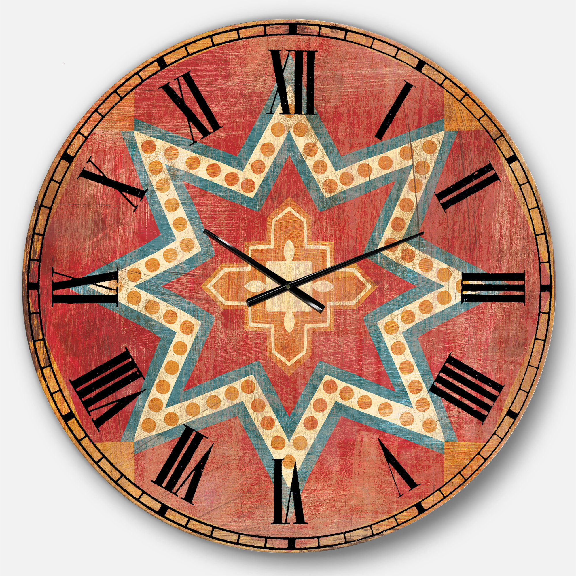 East Urban Home Moroccan Orange Tiles Collage I - Bohemian wall clock ...