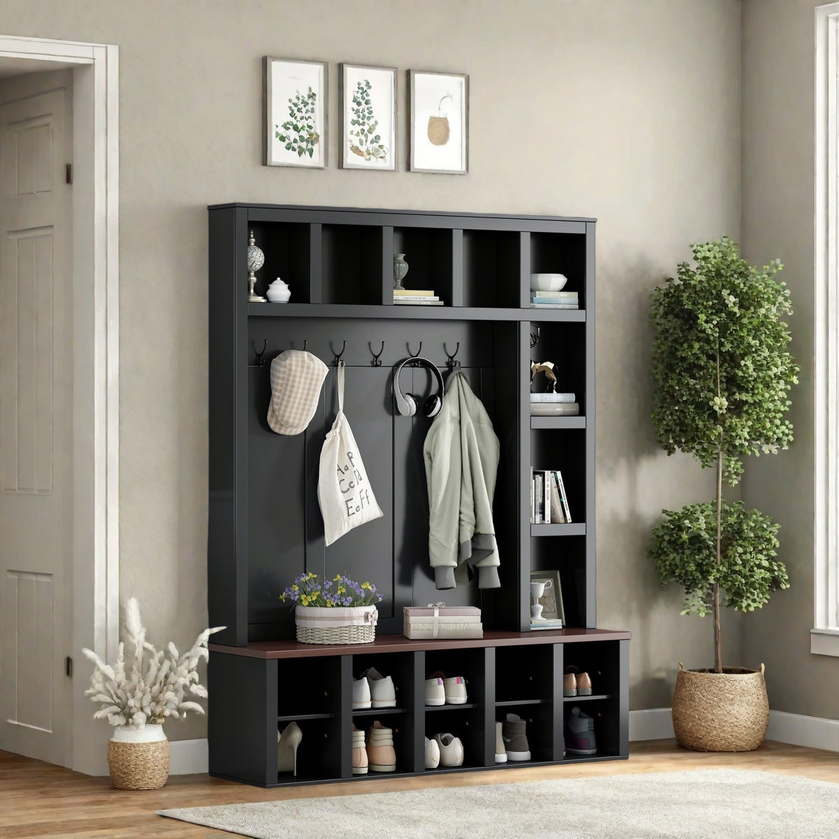 Wonderfulsky 4-In-1 Minimalist Hall Tree With Adjustable Shelves, Coat ...