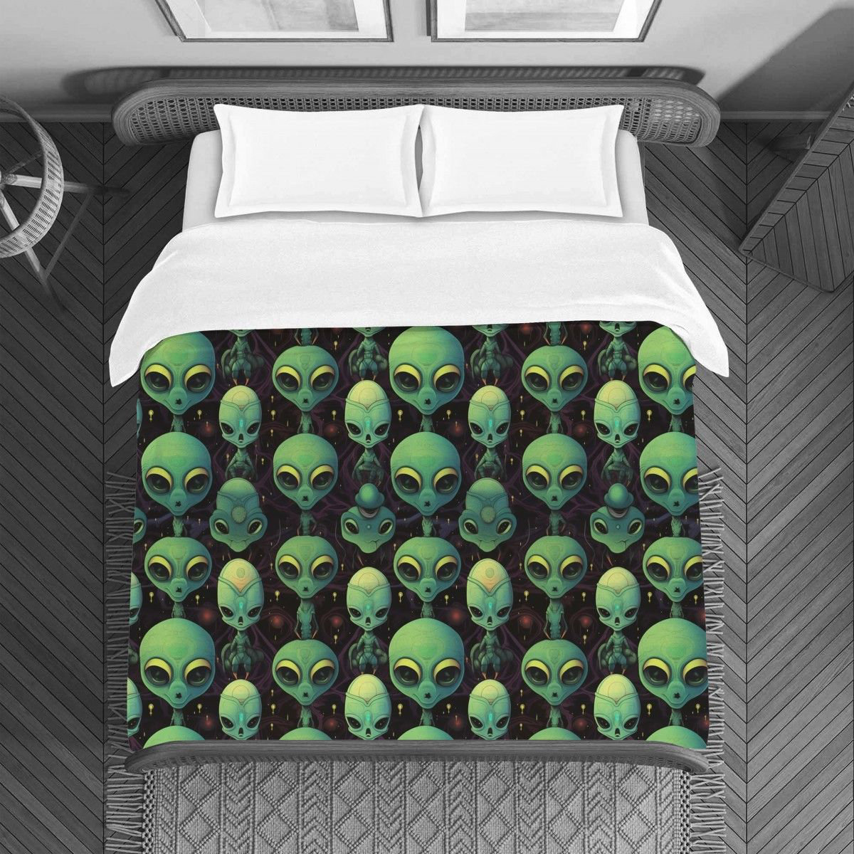 VisionDecor Alien Bedding Ufo Duvet Cover Green | Wayfair
