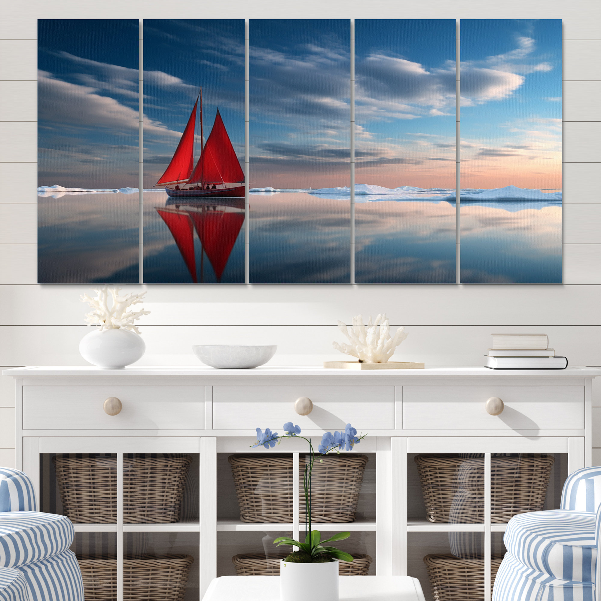 Longshore Tides Red Sailboat Arctic Tranquility II - Boat Canvas Art ...