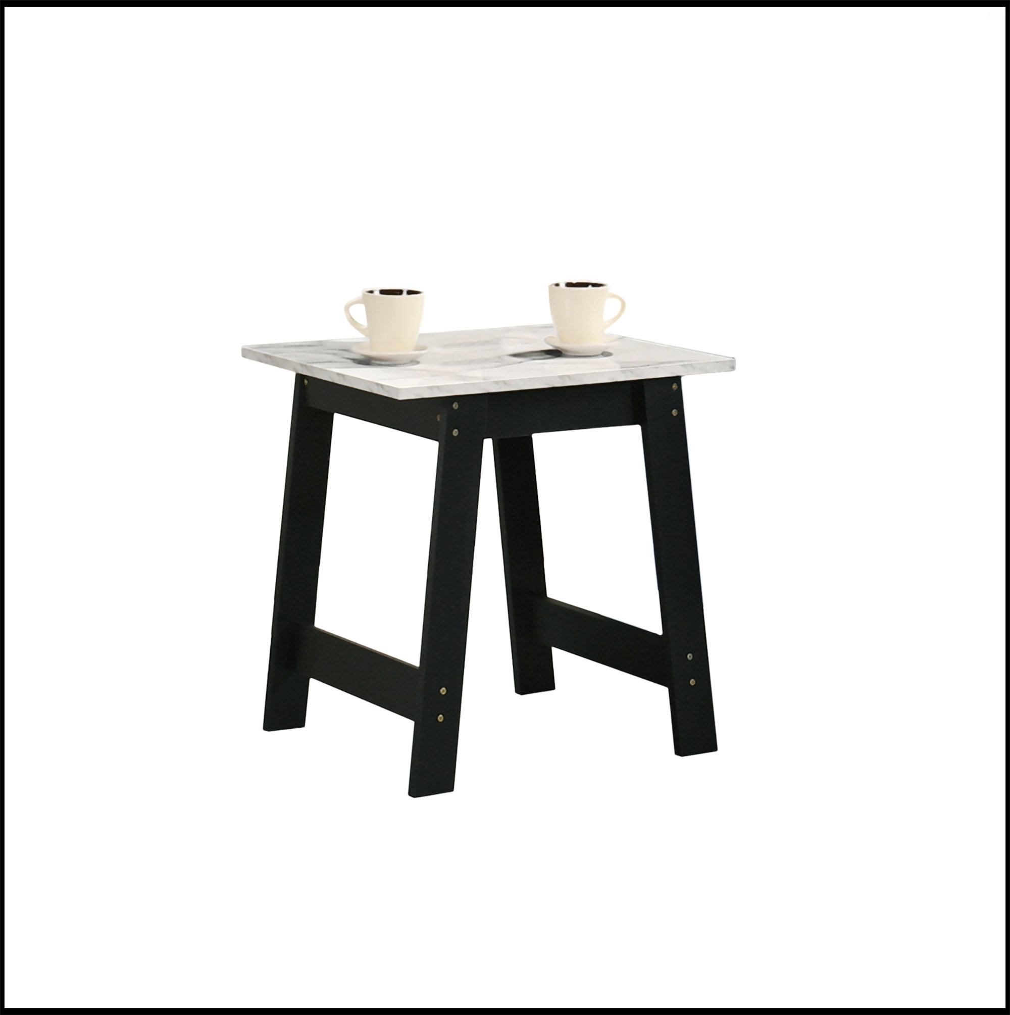 Winston Porter 19" Black End Table With Faux Marble Top Finish | Wayfair