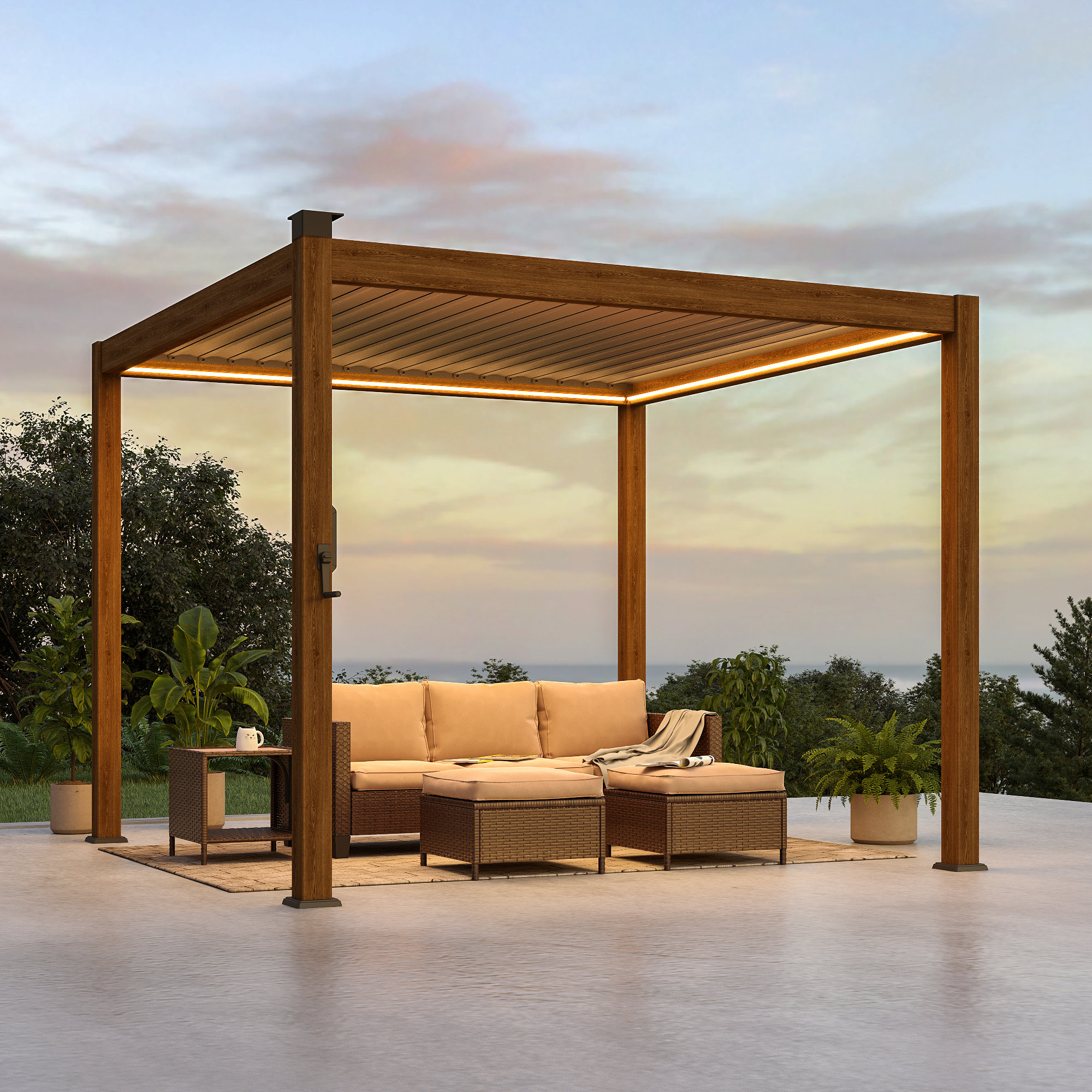 Rosebay Outdoor Aluminum Pergola with Adjustable Louvered Roof and ...