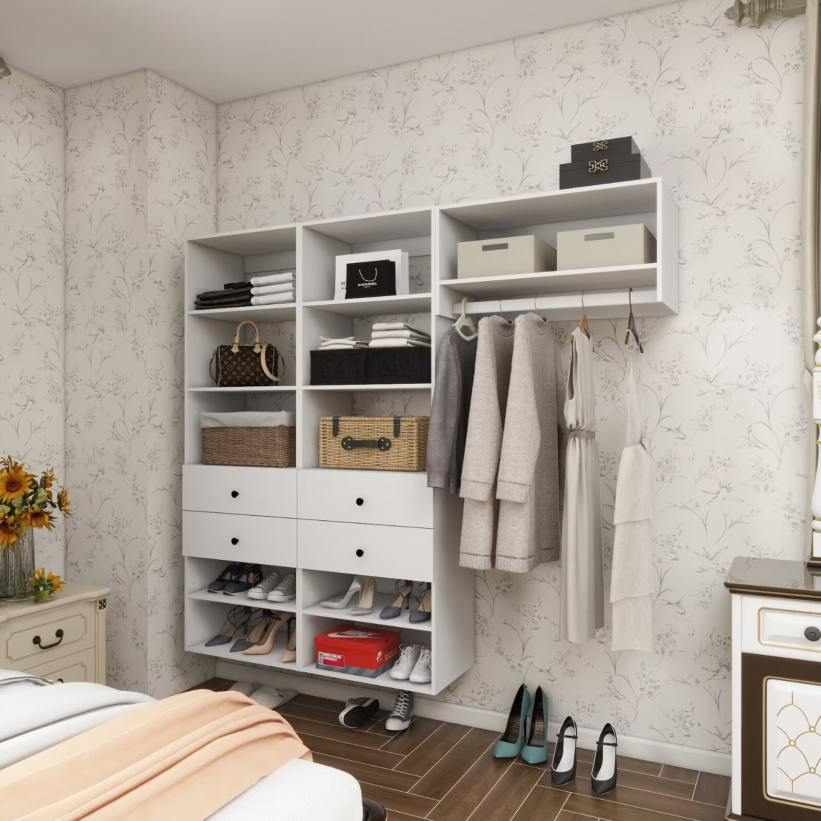 Latitude Run® White Modular Walk in Closet Organizer System with a rod ...