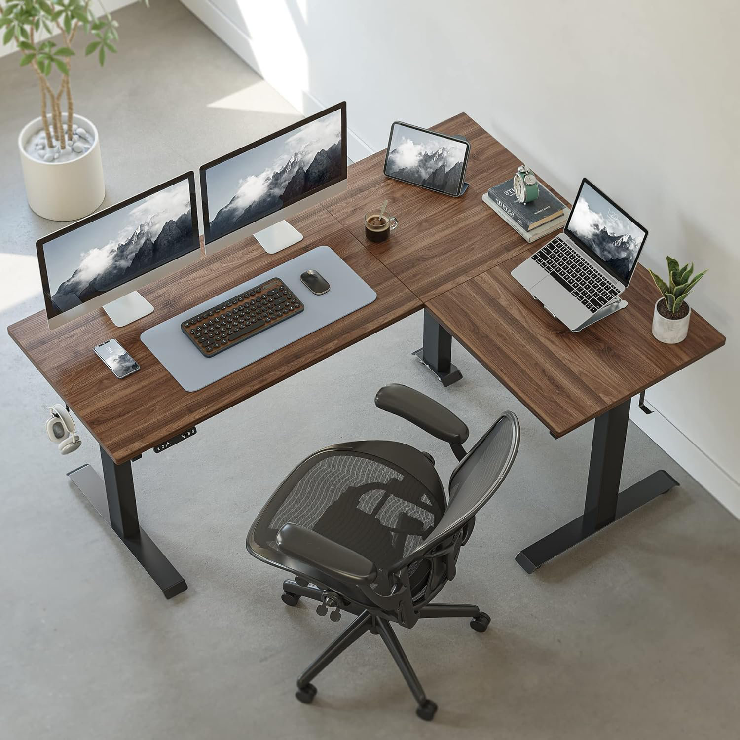 Inbox Zero Electric Height Adjustable L Shaped Home Office Table | Wayfair