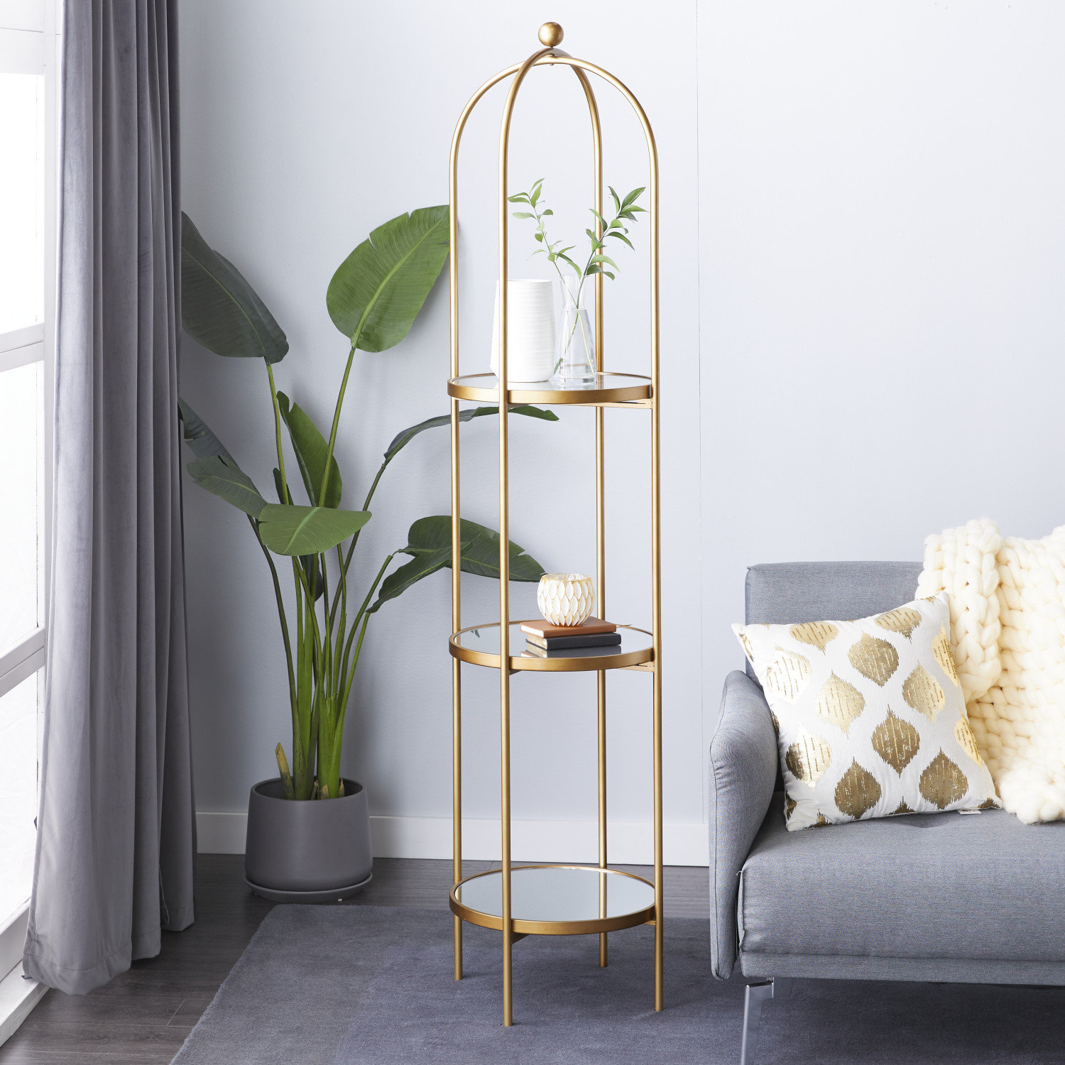 Willa Arlo™ Interiors Braden Gold Metal 3 Shelf Storage Glam Standing ...
