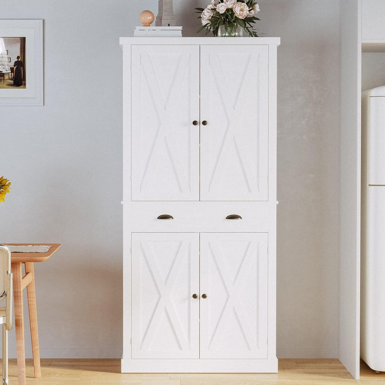 August Grove® Kitchen Storage Locker With Barn Door, Drawers, 4 Shelves ...