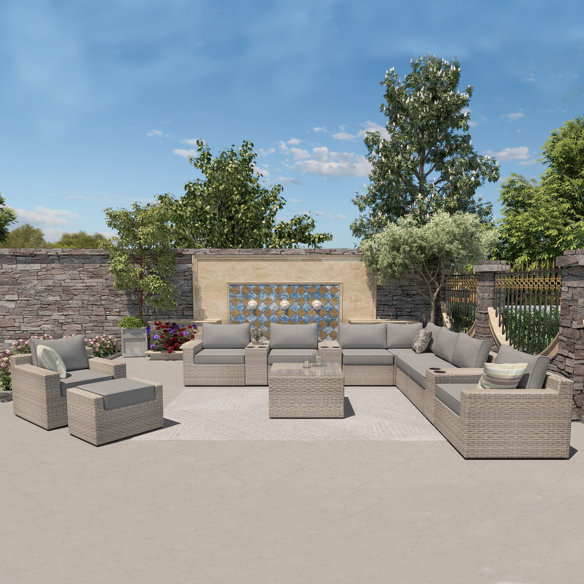 Joss & Main Eastford 13-Piece Rattan Sectional Seating Group with ...