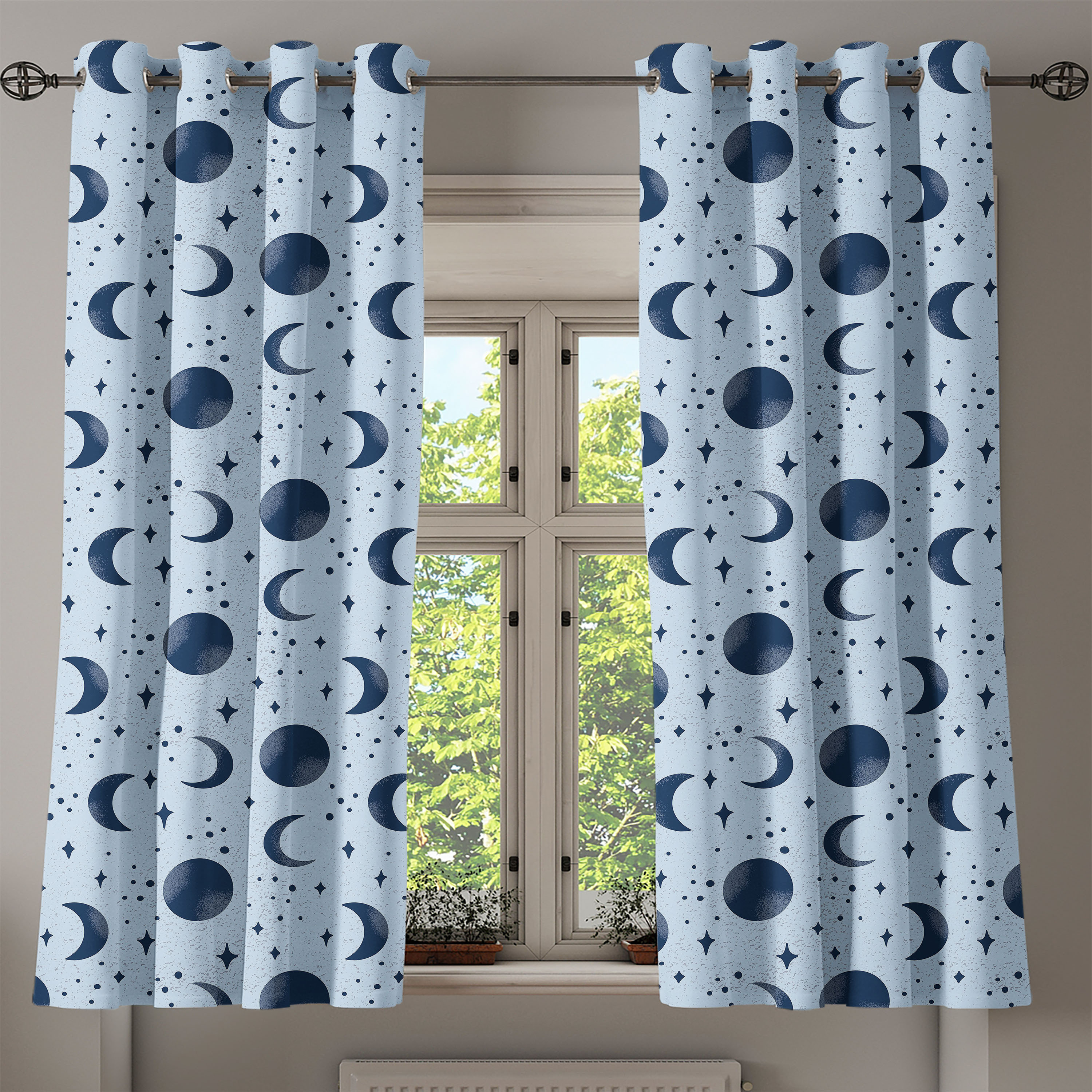 Latitude Run® Moon Grommet Curtain Grunge Night Stars Crescent Soft ...