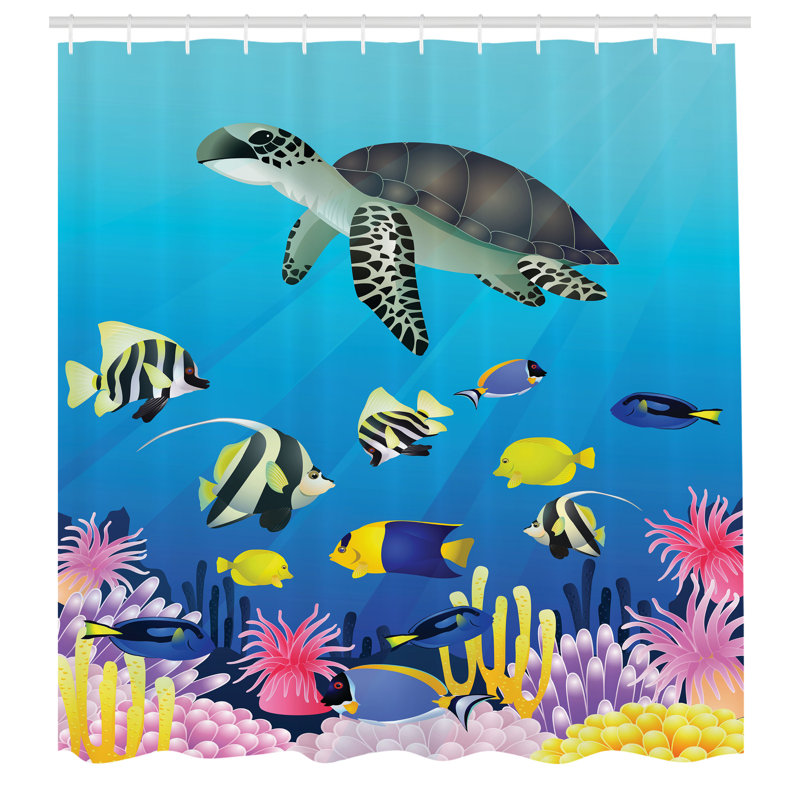 Dovecove Ocean Shower Curtain Sea Turtle Coral | Wayfair