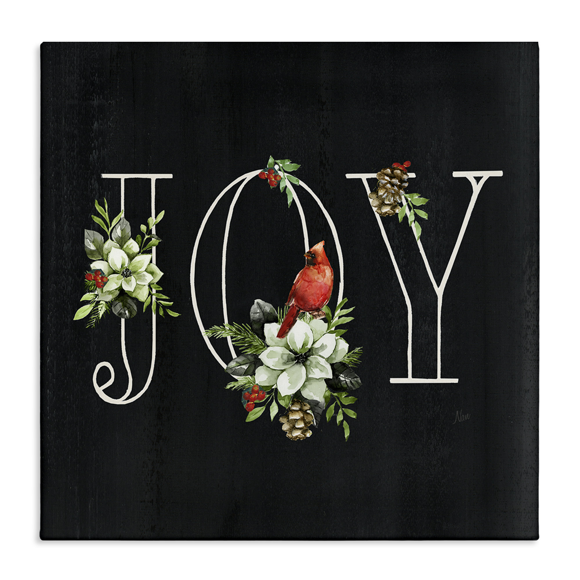 August Grove® Joy Letters with Florals Canvas Wall Art by Nan | Wayfair