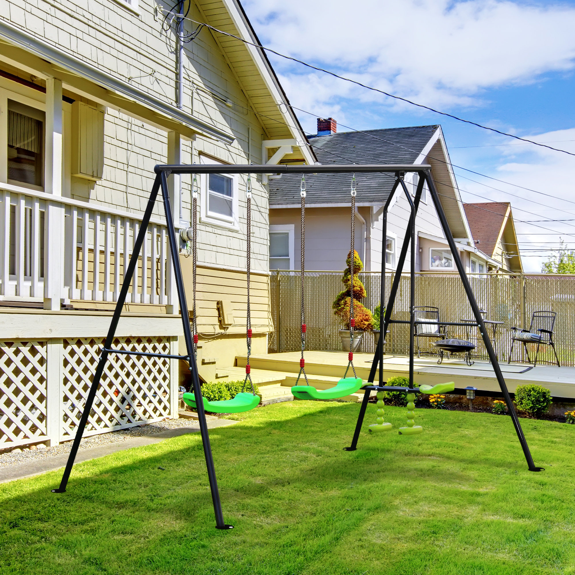 J&S HOME 3-In-1 Heavy-Duty Metal Outdoor Playground Equipment Kids ...