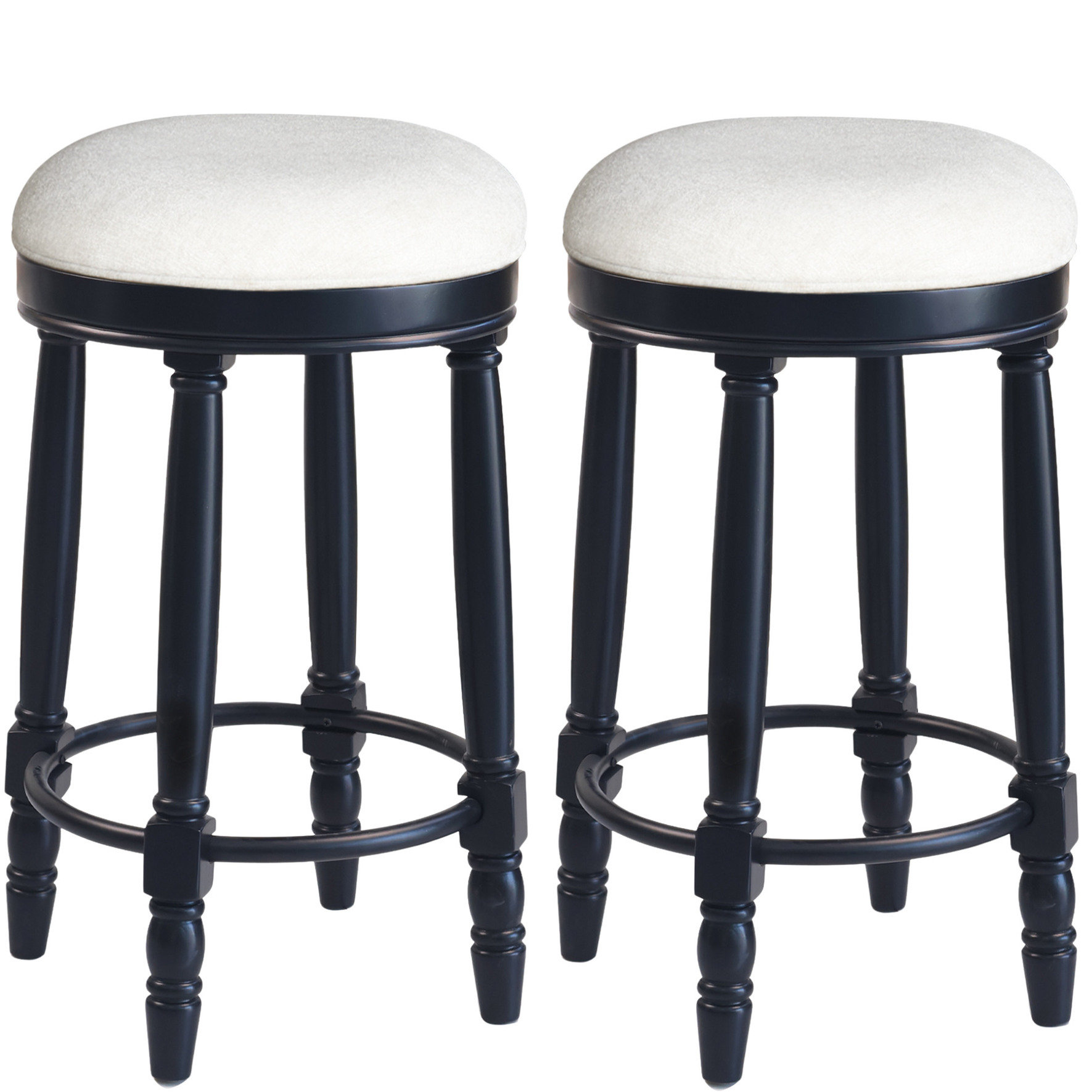 Canora Grey Bar Stools Of 2, 360 Degree Swivel, Black Accent Wooden ...