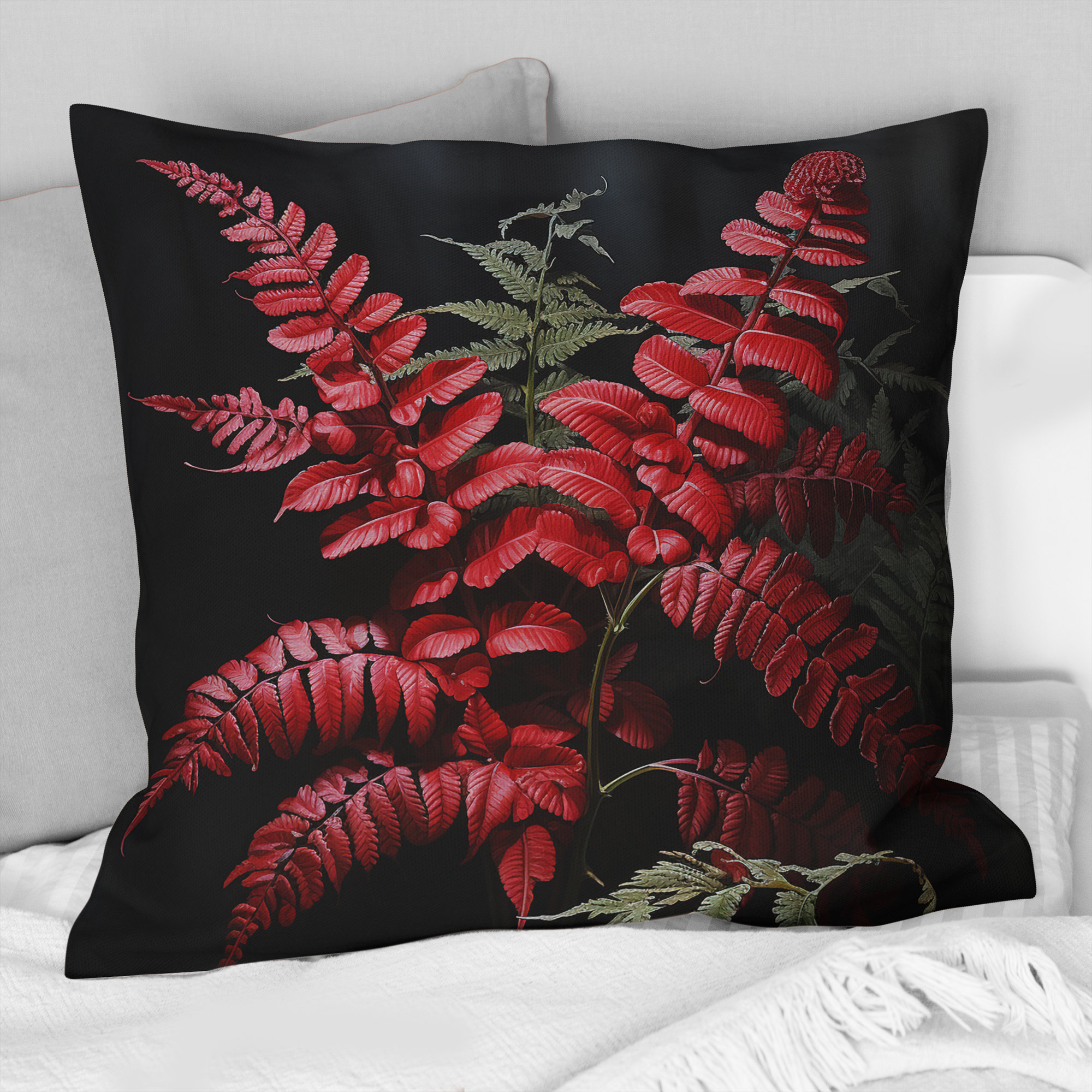 Design Art Ferns Ruby Essence III - Ferns Printed Throw Pillow | Wayfair