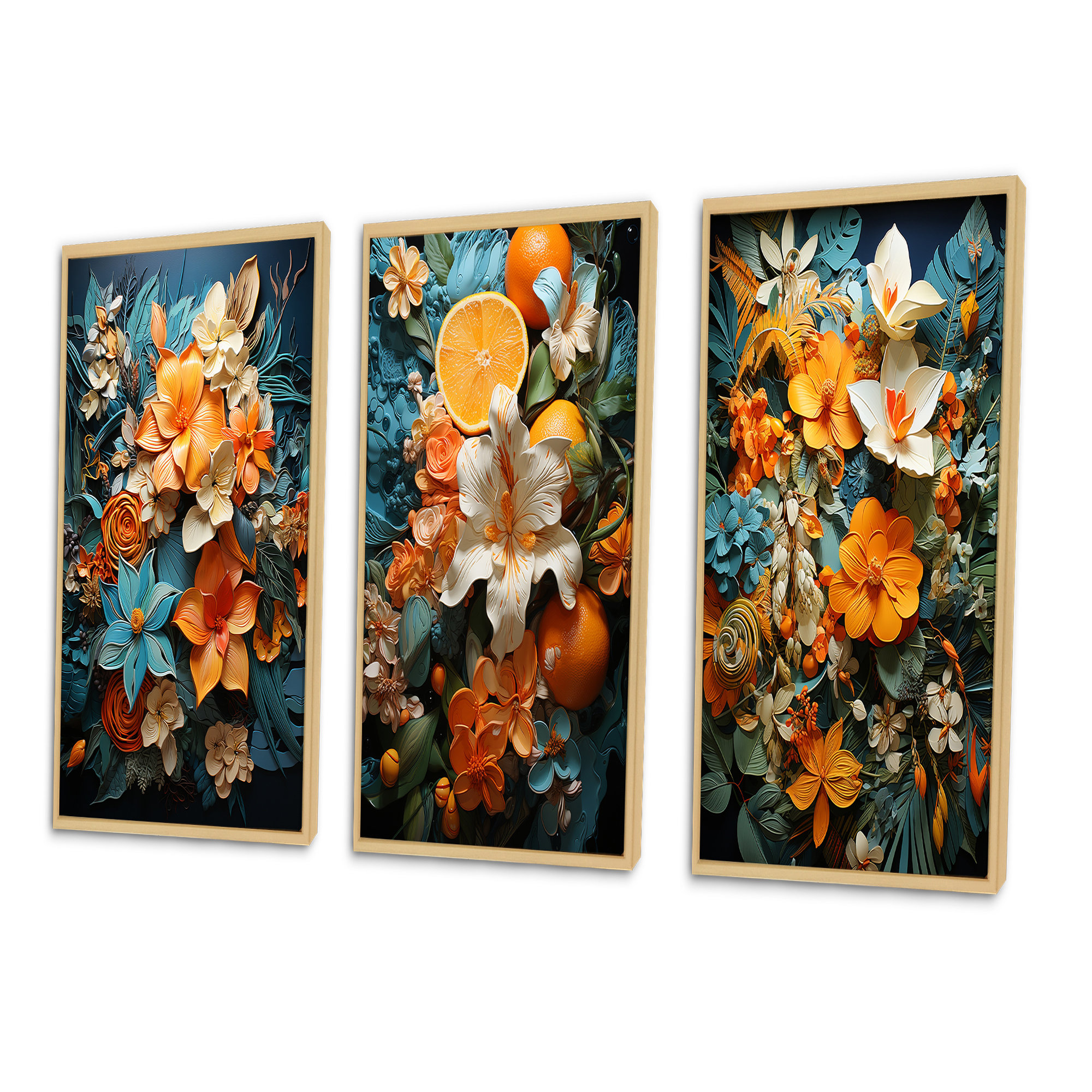 Red Barrel Studio® " Orange Blue Tropical Tangle " 3 - Pieces on Canvas ...