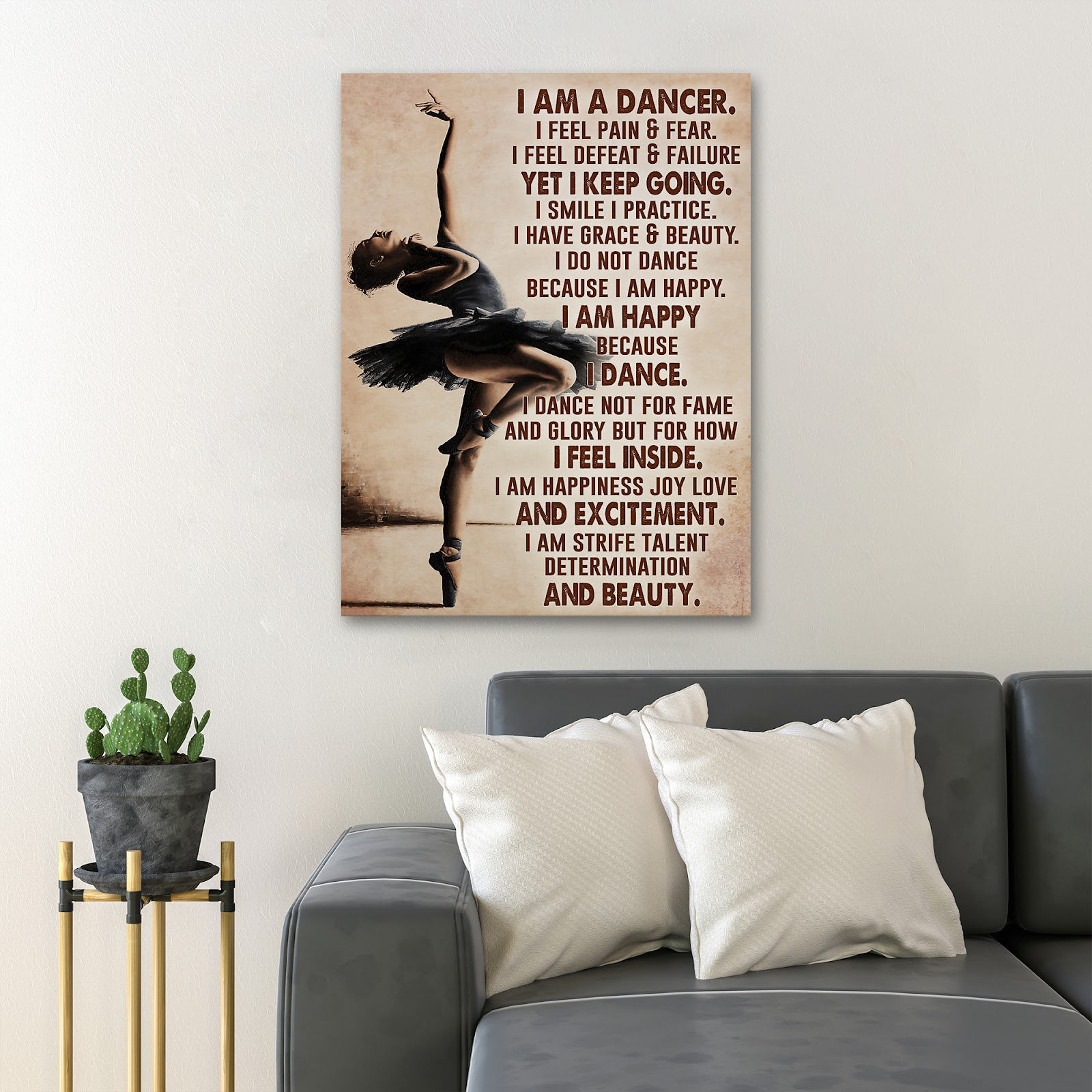 Trinx Girl Dancing In Black Dress On Brown Background - Wrapped Canvas ...