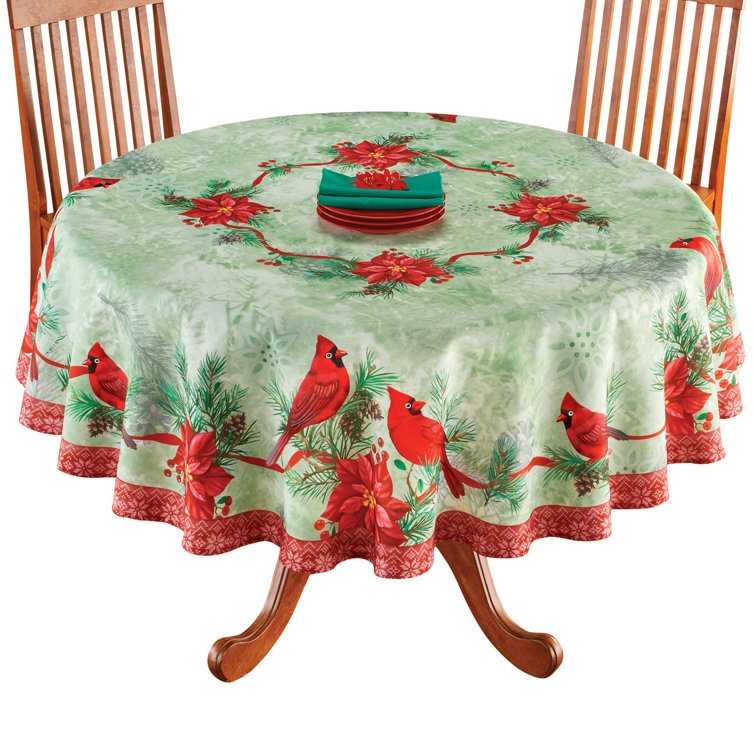 The Holiday Aisle® Festive Cardinal Poinsettia Printed Tablecloth ...