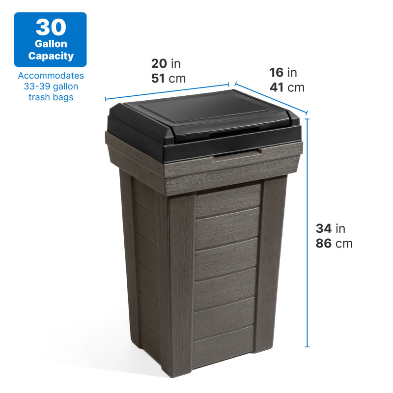 Step2 Lakewood Patio 33 Gallon Trash Can Dark Cedar & Reviews | Wayfair