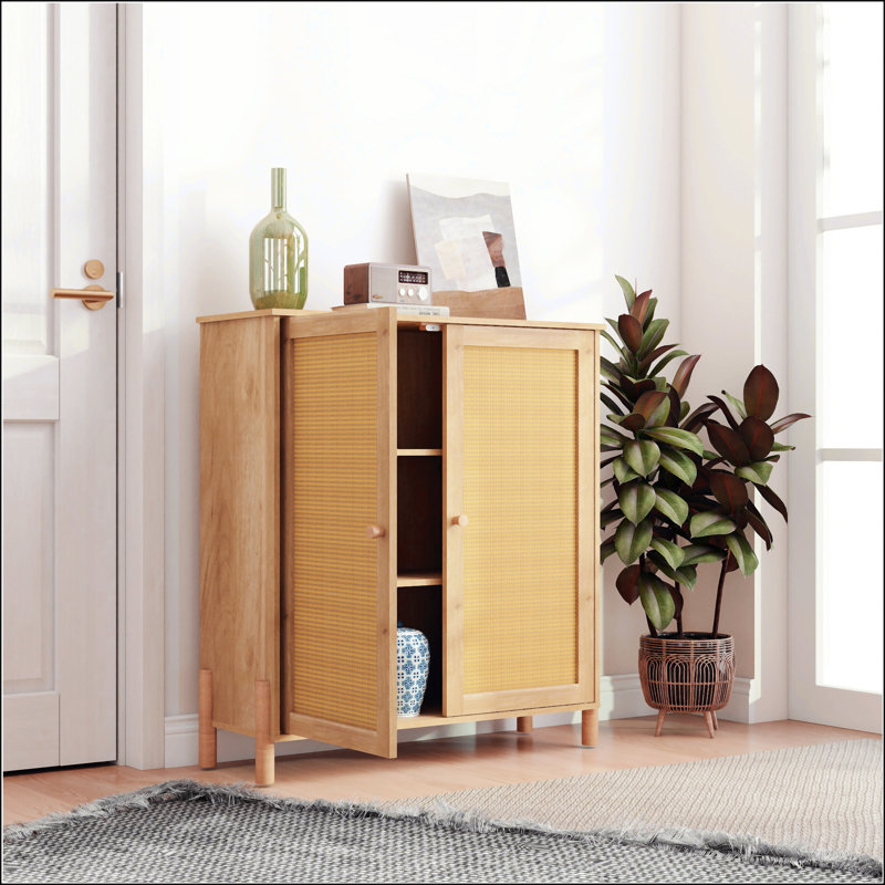 MaMa Mid-Century Modern Storage Cabinet With Woven Rattan Doors And ...