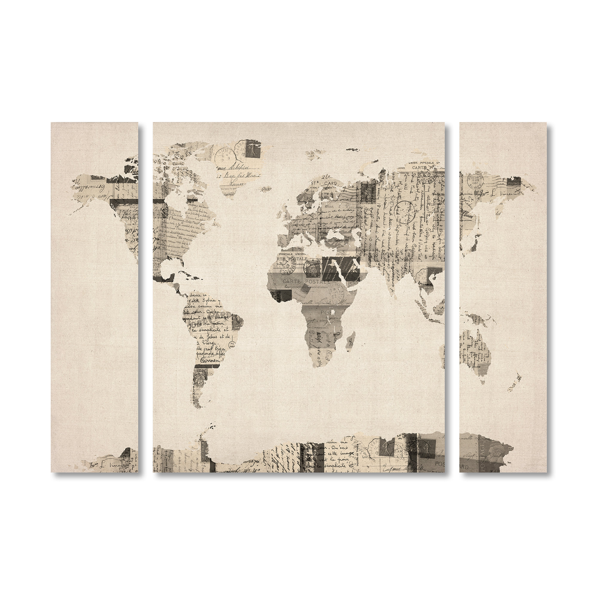 Wrought Studio 'Postcard World Map' 3 Piece Graphic Art on Wrapped ...