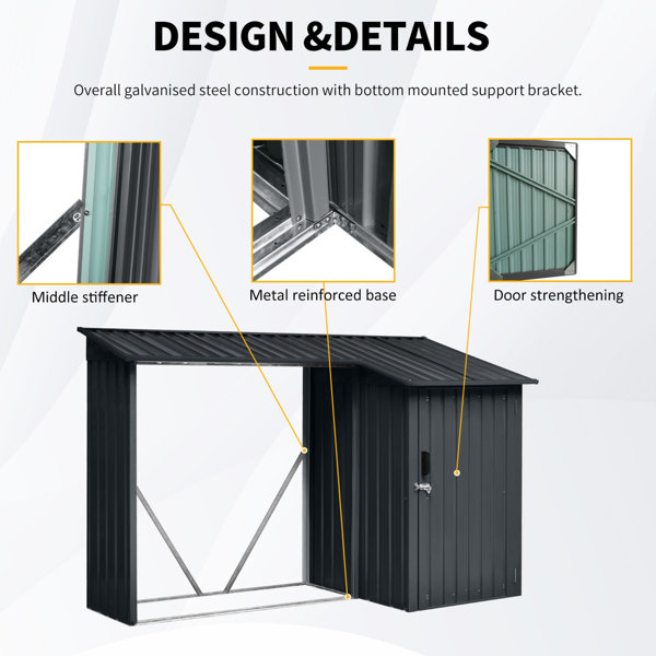 17 Stories Outdoor Steel Firewood Rack and Metal Storage Shed | Wayfair