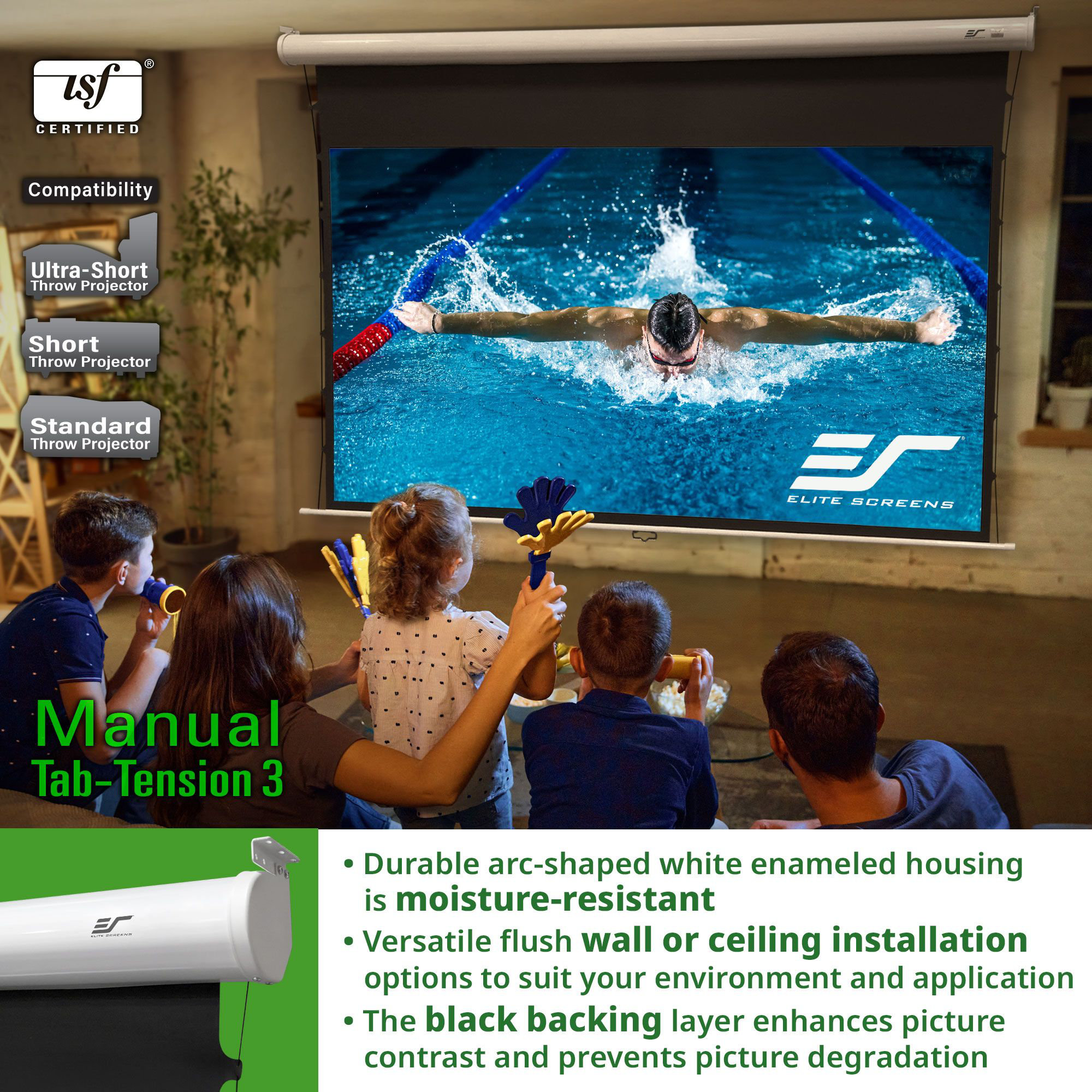 Elite Screens Manual Tab-Tension 3 | Wayfair