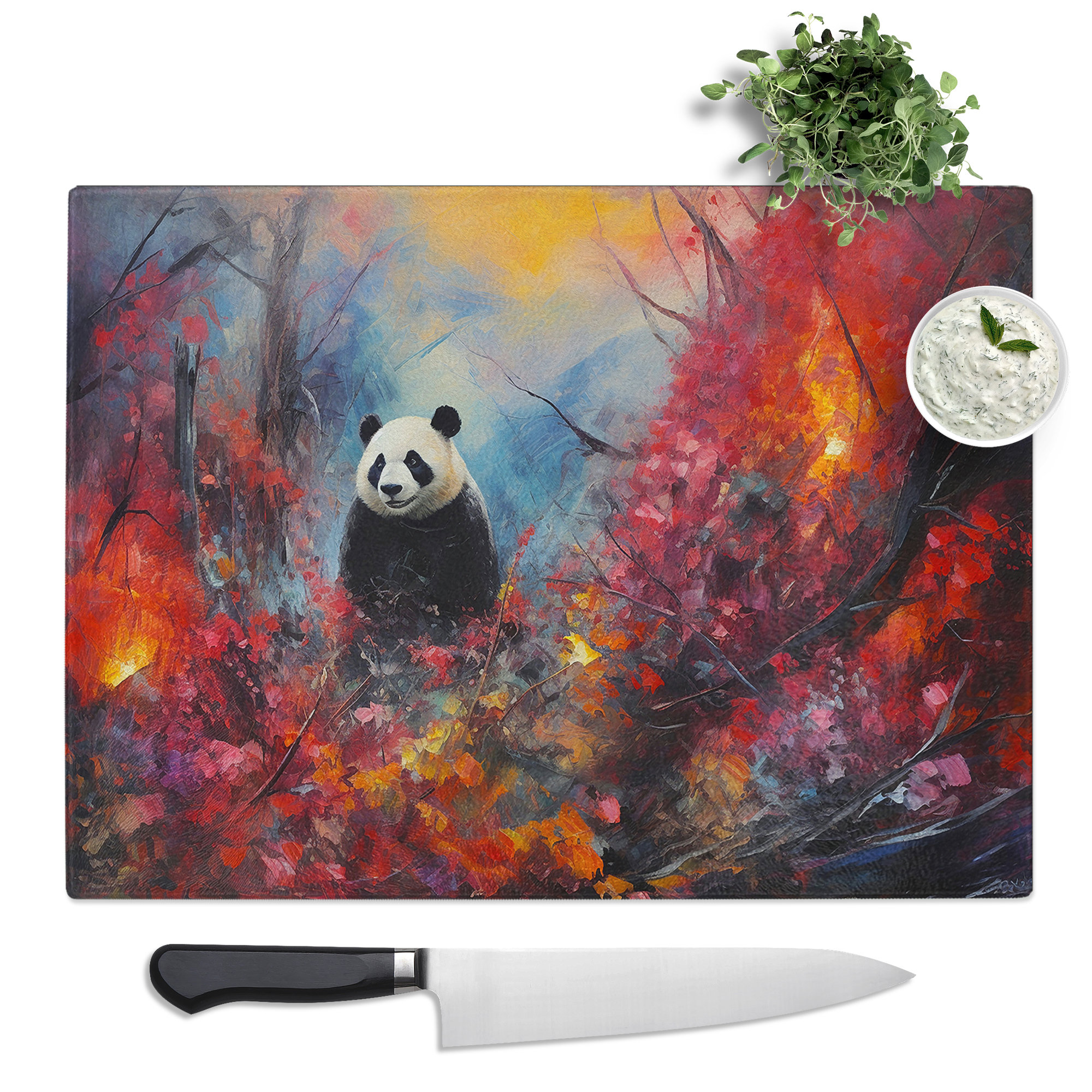 George Oliver Panda Impressionism Glass Chopping Board | Wayfair.co.uk
