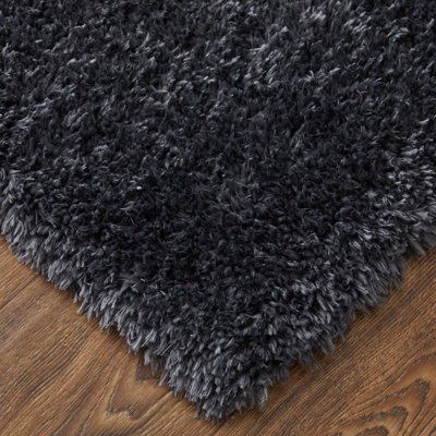 Mercer41 Loman Solid Color Plush Performance Black Shag Rug | Wayfair