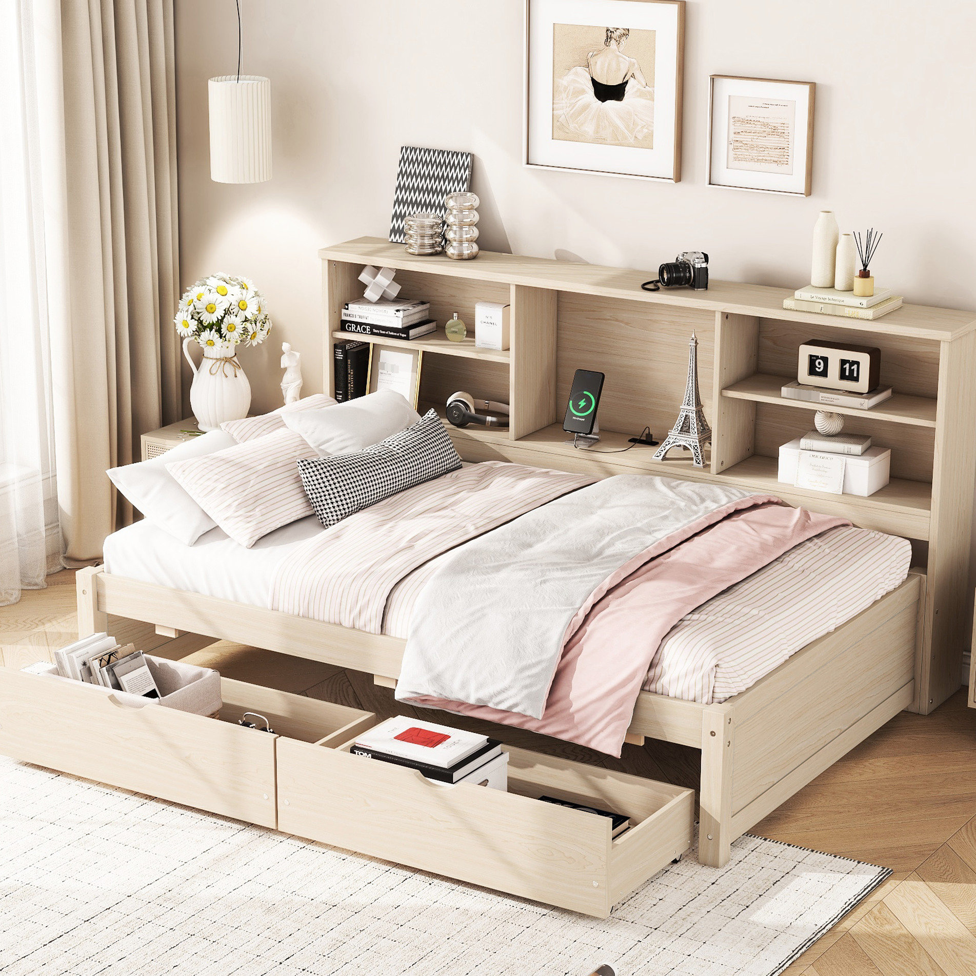 Latitude Run® Twin Bed With Side Compartments And Drawers, Charging ...