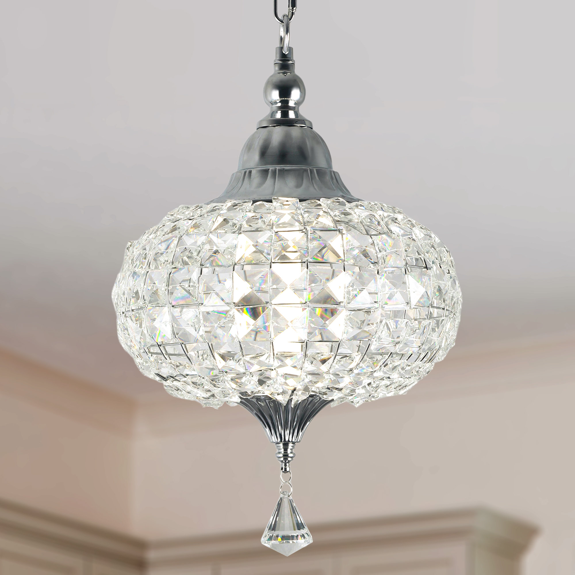 House of Hampton® 12" Crystal Pendant w Dimmable LED Light Kit Inlcuded ...