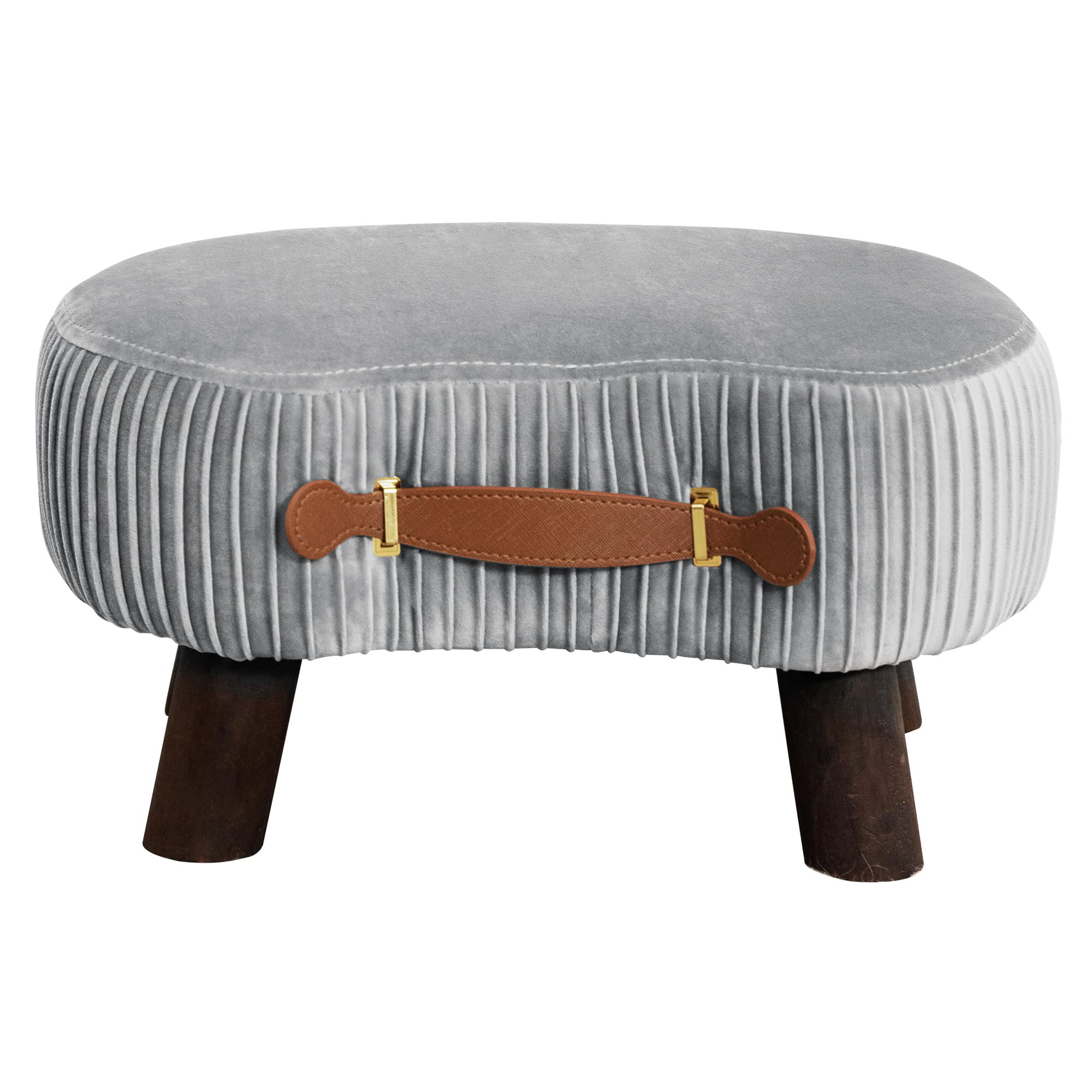 Mercer41 Small Curved Foot Stool With Handle, Velvet Footstool And ...